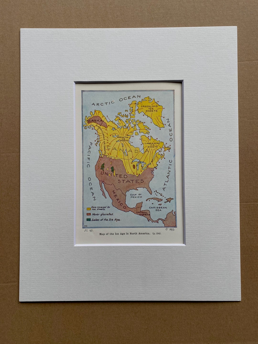 1931 Map of the Ice Age in North America Original Antique Print ...