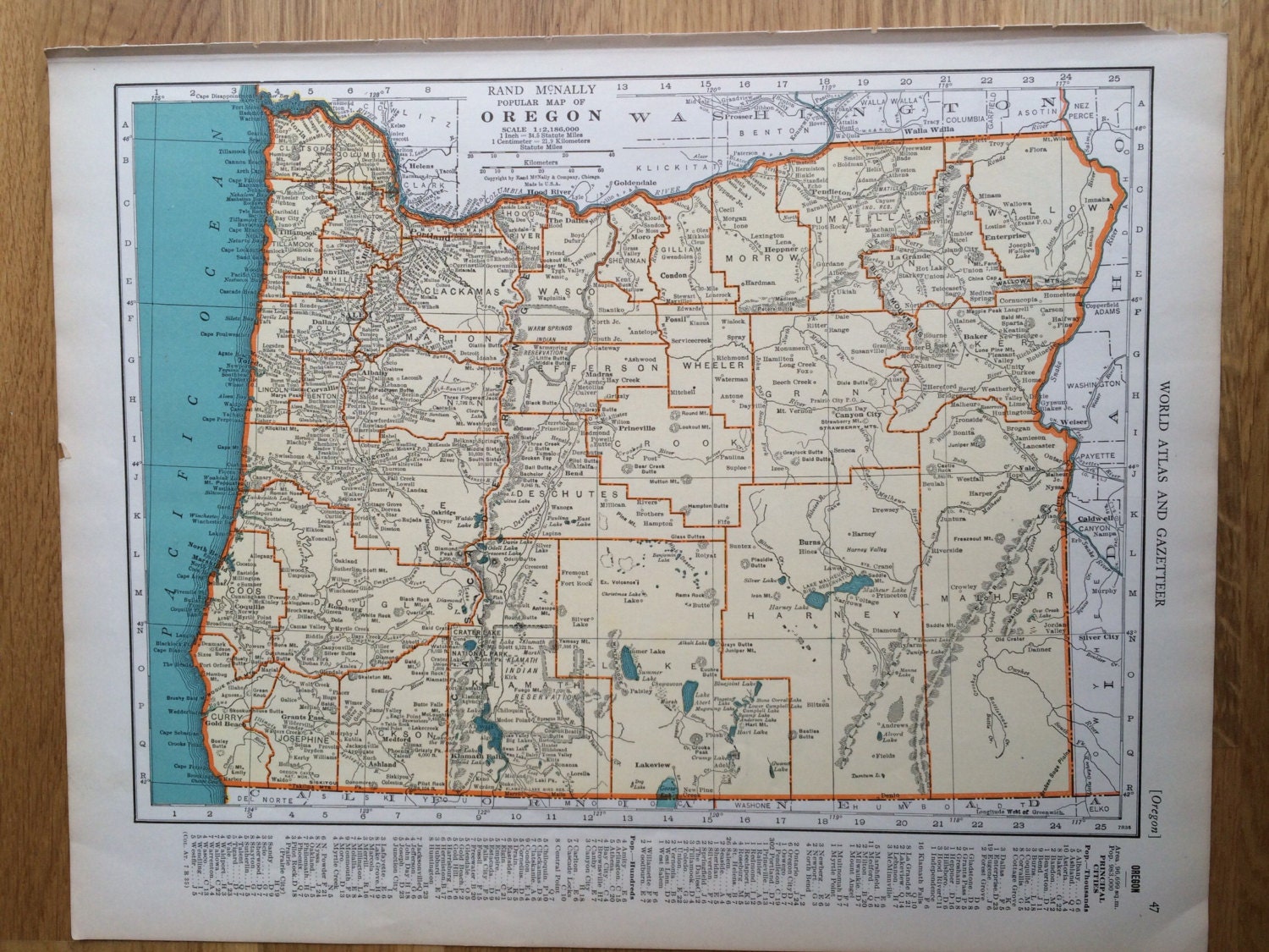 1937 OREGON Original Vintage Map, 11 x 14 inches, State Map, Rand ...