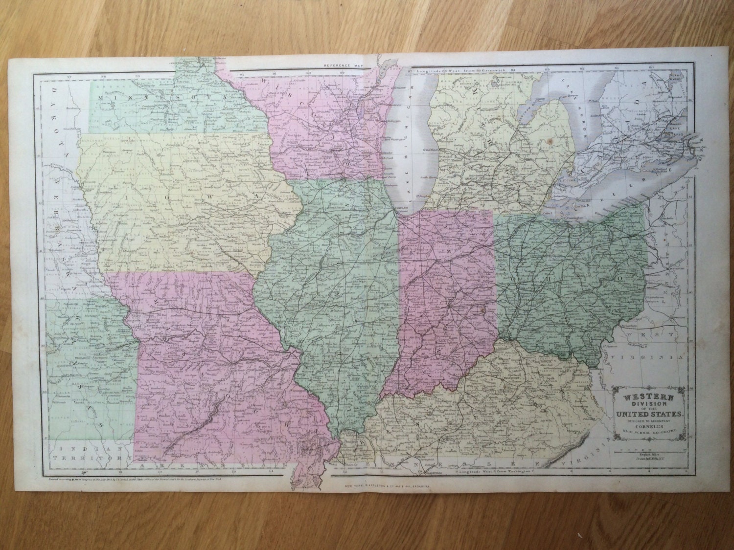 1869 UNITED STATES (Western Division) Rare Original Antique Map, 22 x ...