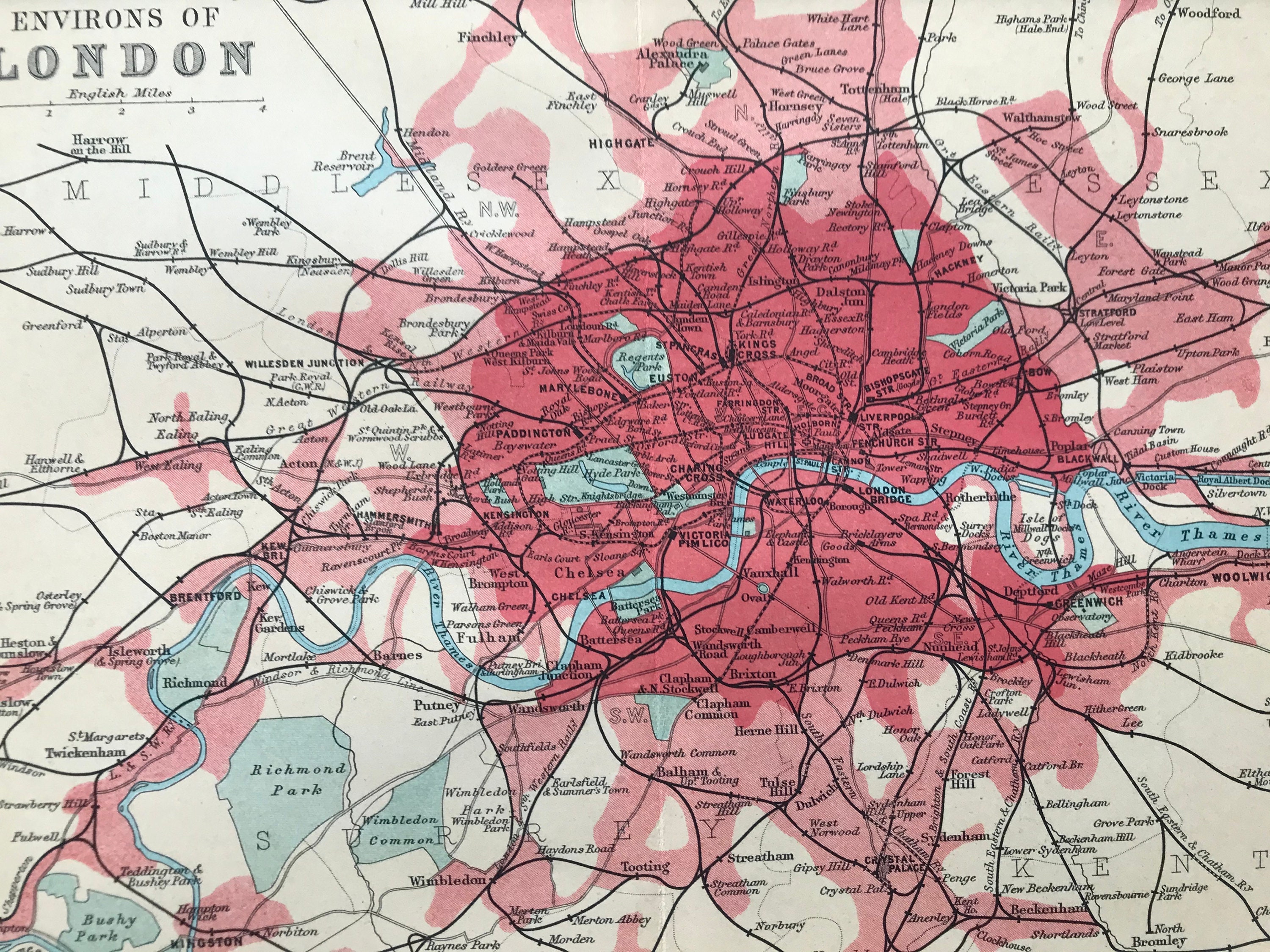 1912 Environs of London Original Antique Map - England - City Plan ...