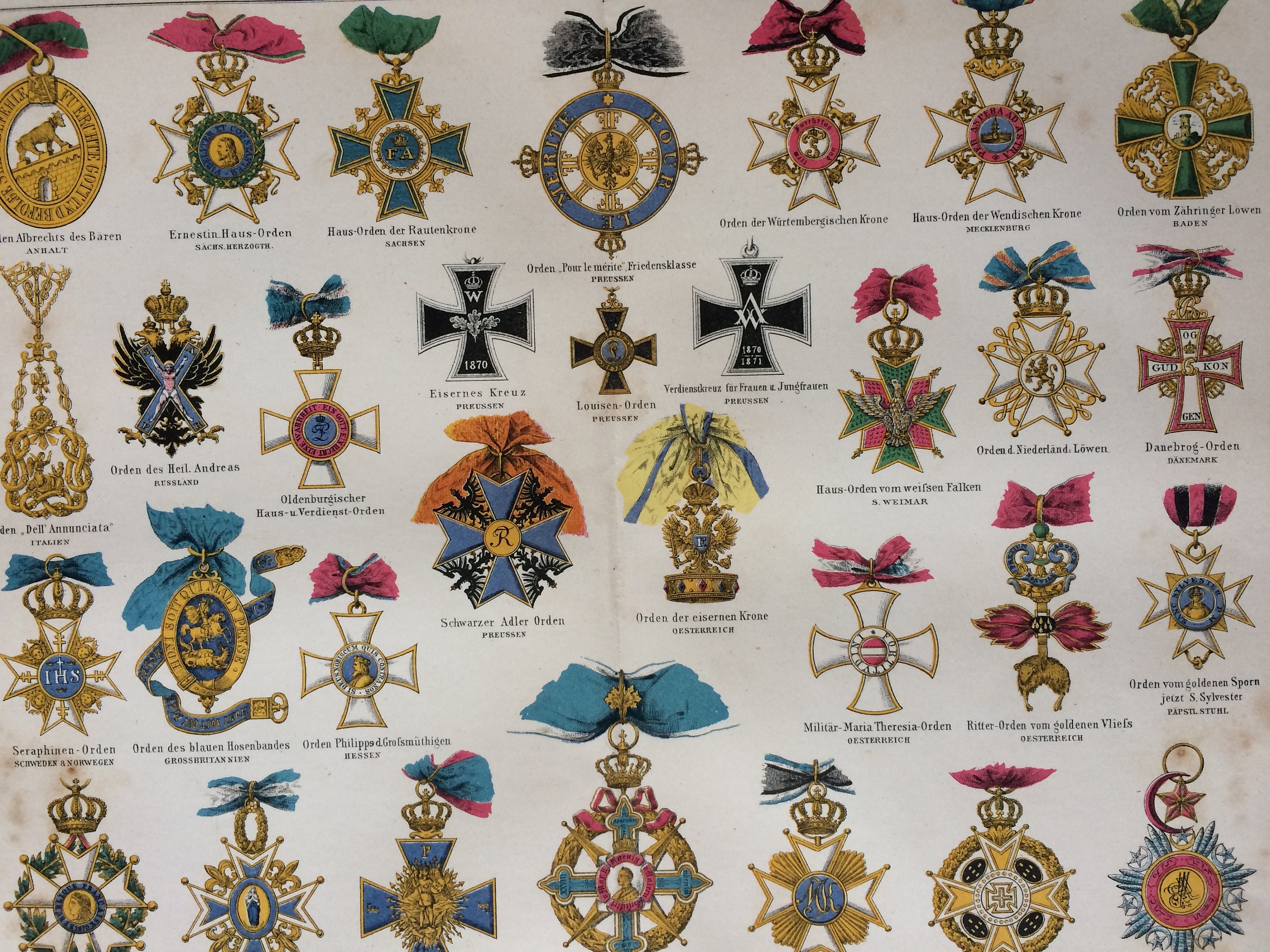 1877 Military Orders Medals Large Original Antique print - Available ...