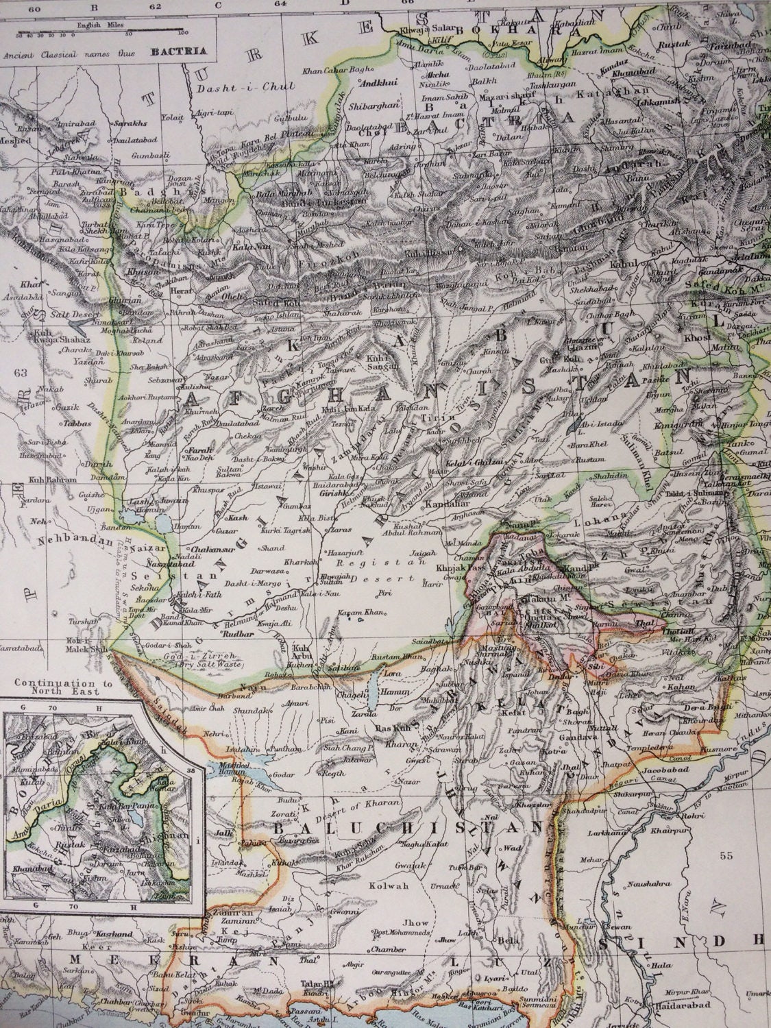 1899 AFGHANISTAN and BALUCHISTAN Original Antique W & A.K Johnston map ...