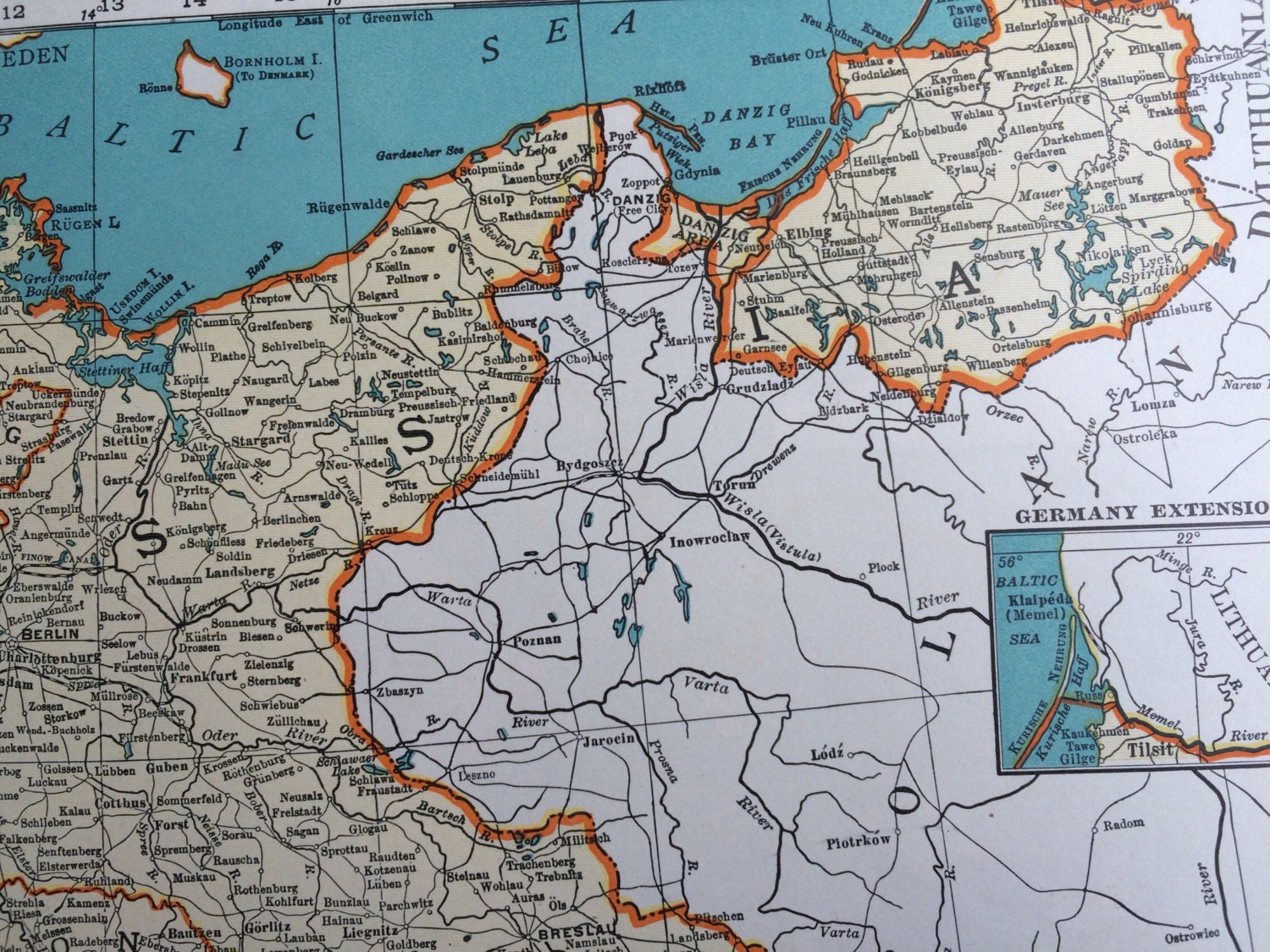 1937 GERMANY Original Vintage Map, 11 x 14 inches, Rand McNally, Home ...