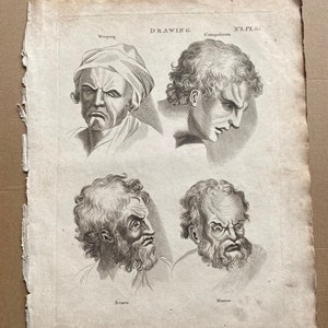 1806 Drawing (facial Expressions) Original Antique Engraving - Gift for ...