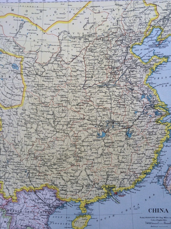 1920 CHINA Original Vintage Map 12 x 14.5 inches historical | Etsy