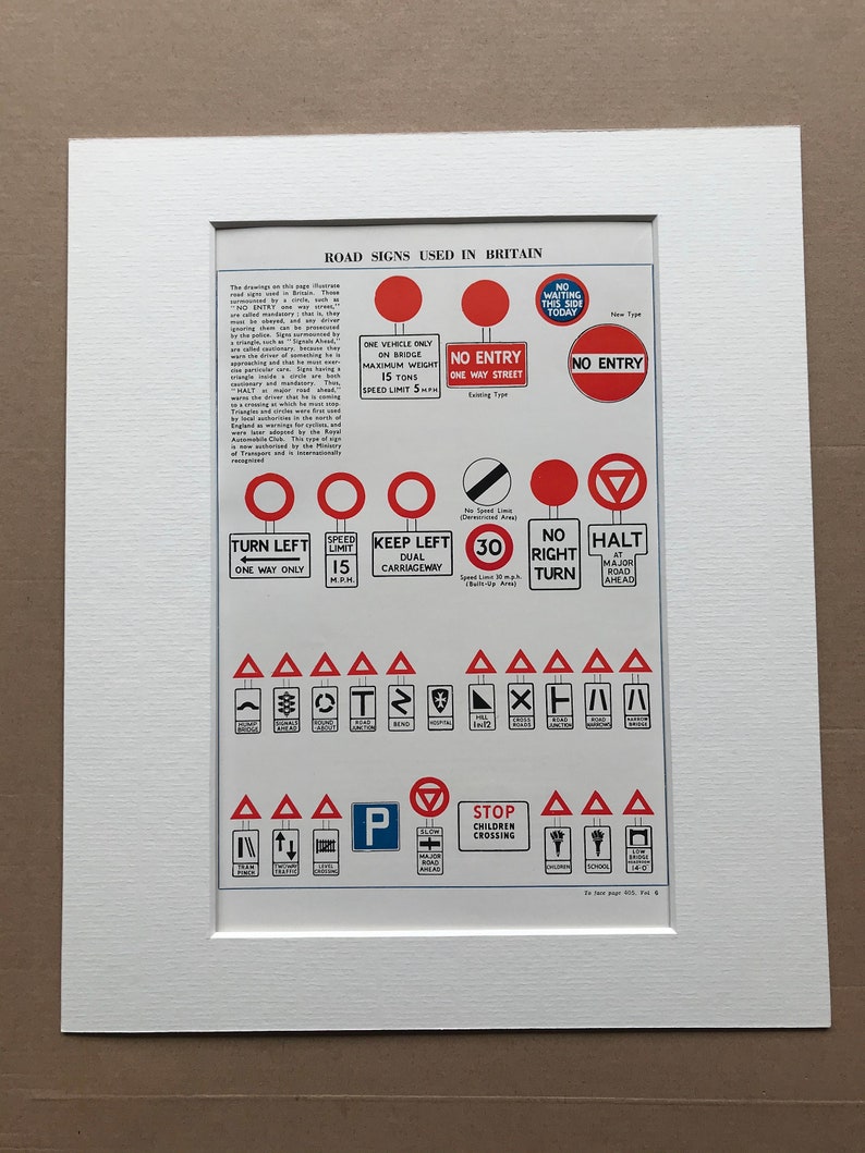 1940s Road Signs Original Vintage Print Mounted and Matted - Etsy