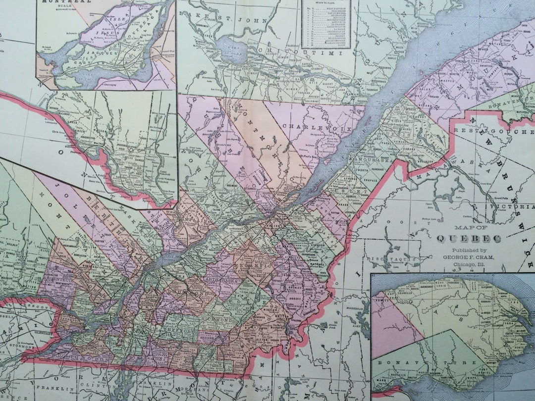 1901 QUEBEC Large Original Antique Map, 22.5 X 14.5 Inches, Home Decor ...