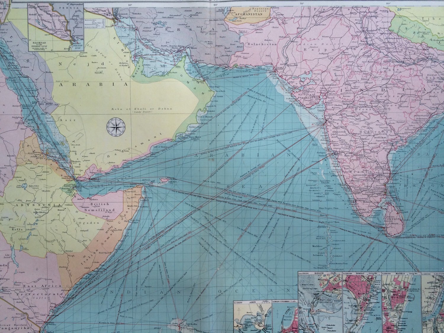 1920 The Arabian Sea mercantile marine map - extra large original ...