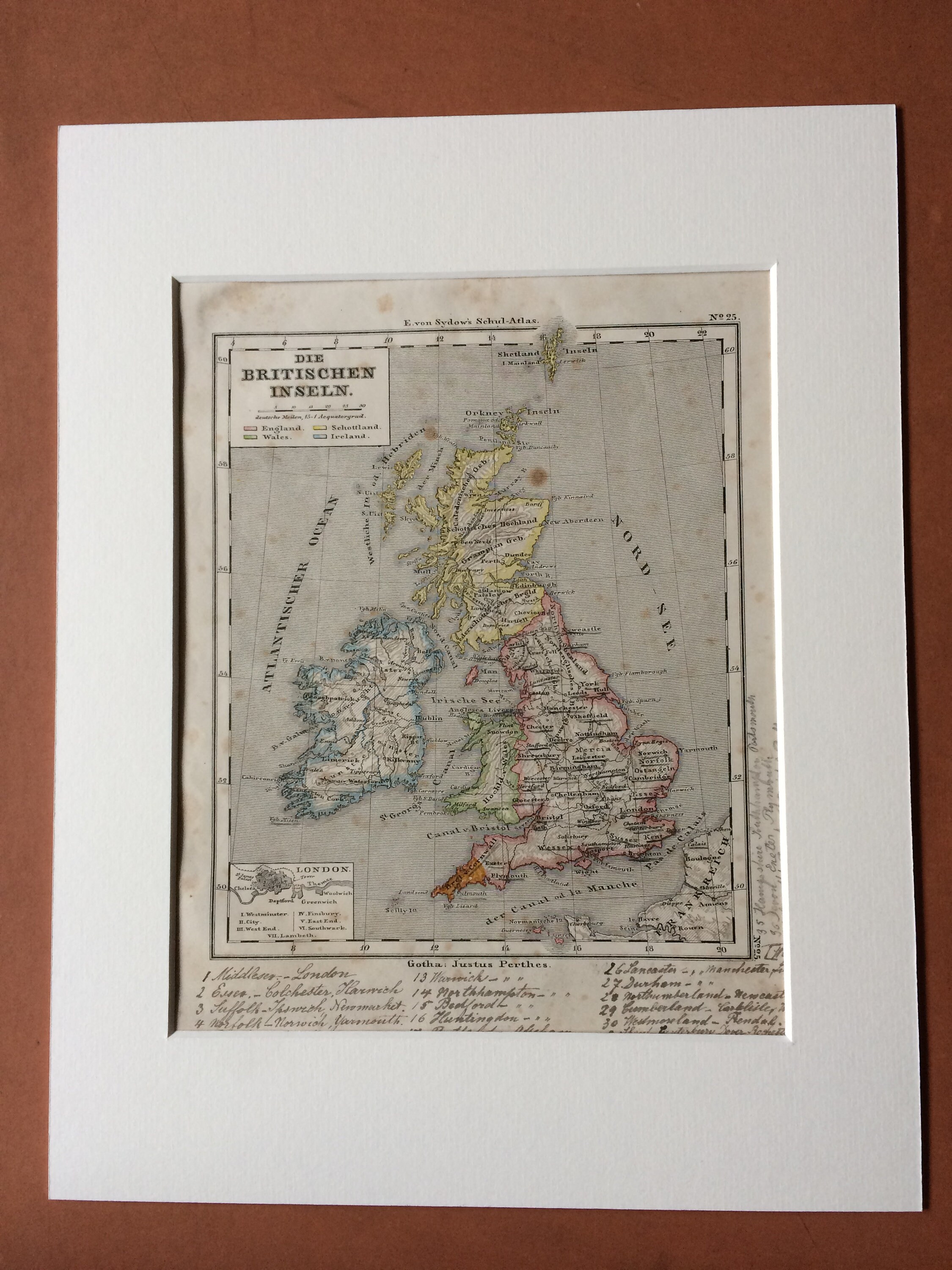 1861 BRITISH ISLES original antique hand coloured map with inset map of ...