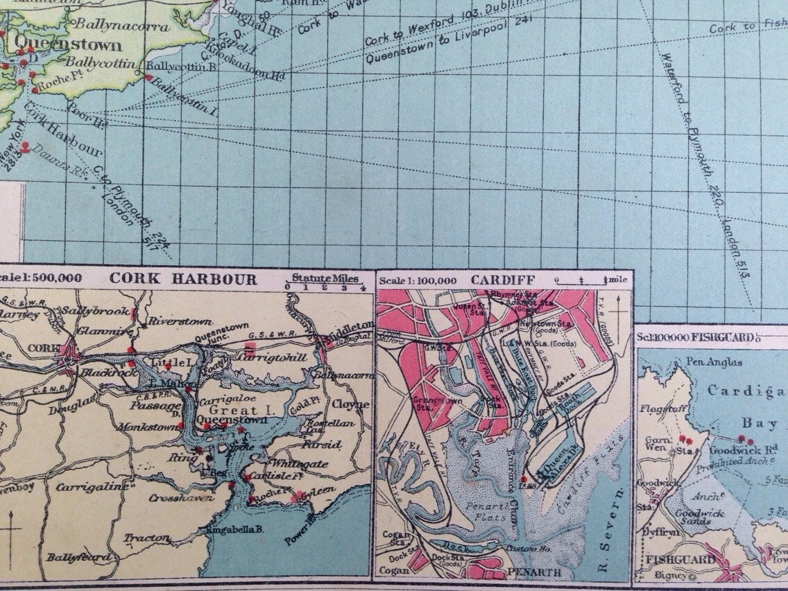 1920 The Irish Channel mercantile marine map- extra large original ...