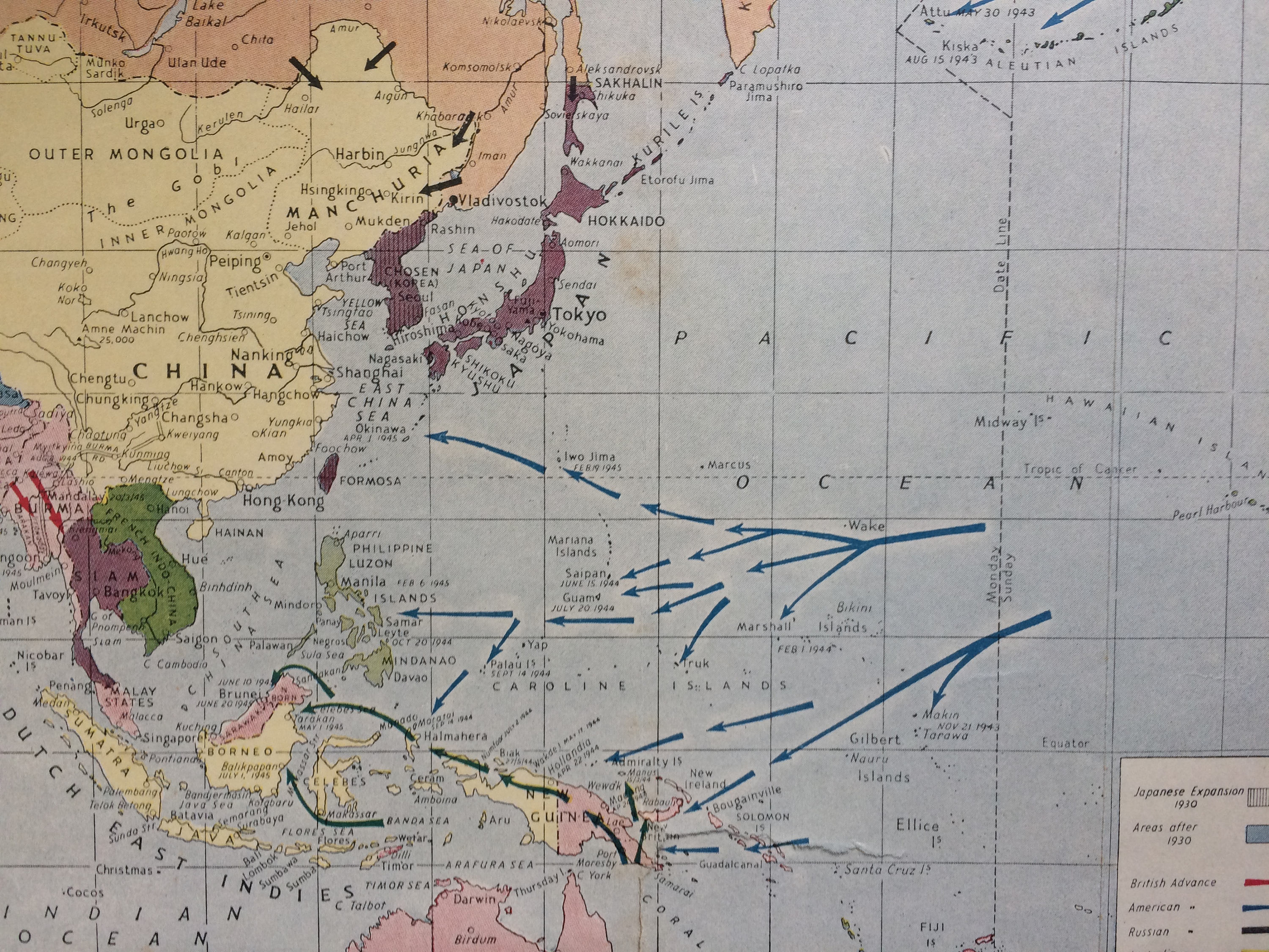 1940s World War II Original Vintage Map showing combined allied ...