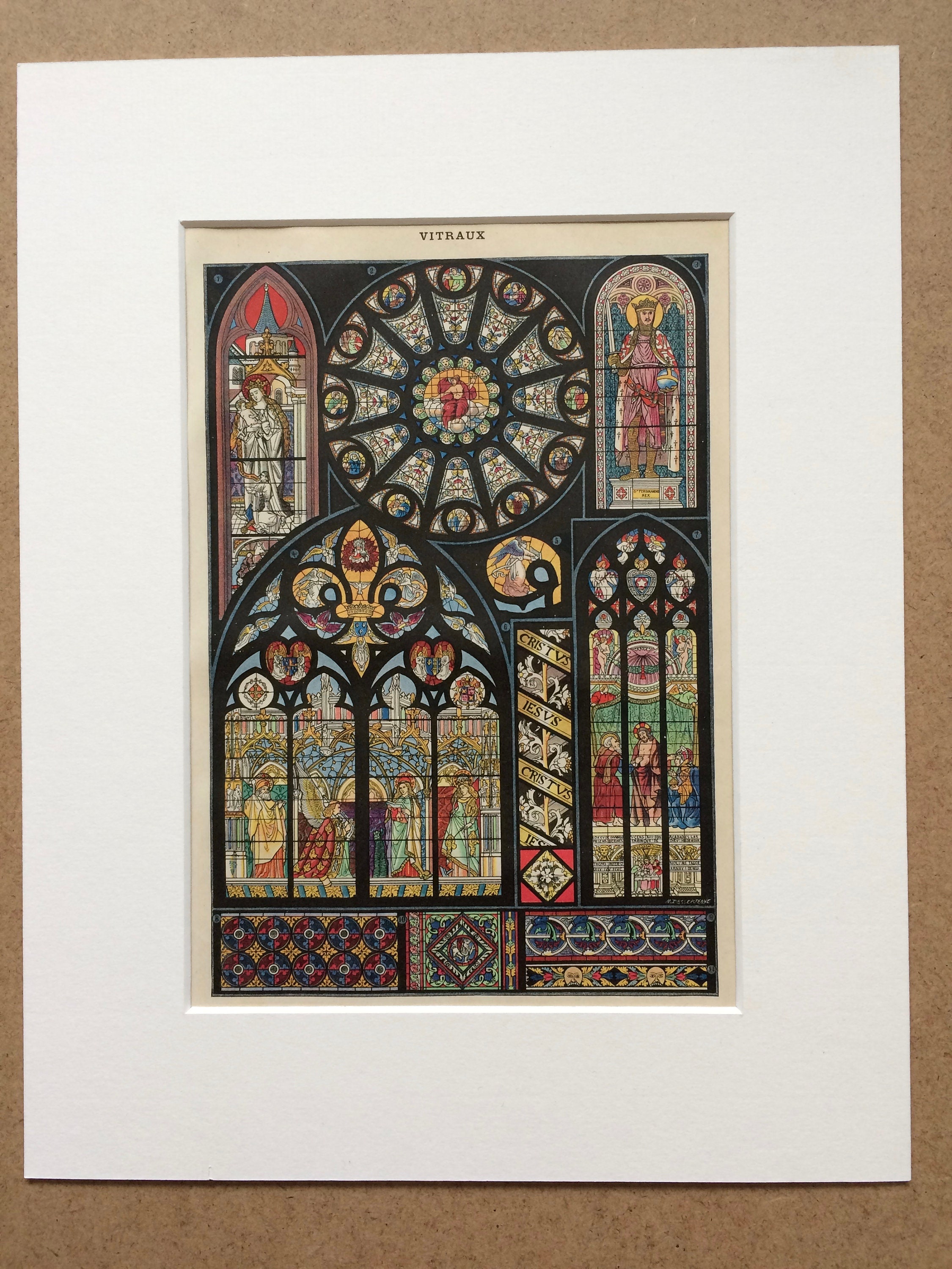 1923 Stained Glass Window Original Antique Print - Mounted and Matted ...