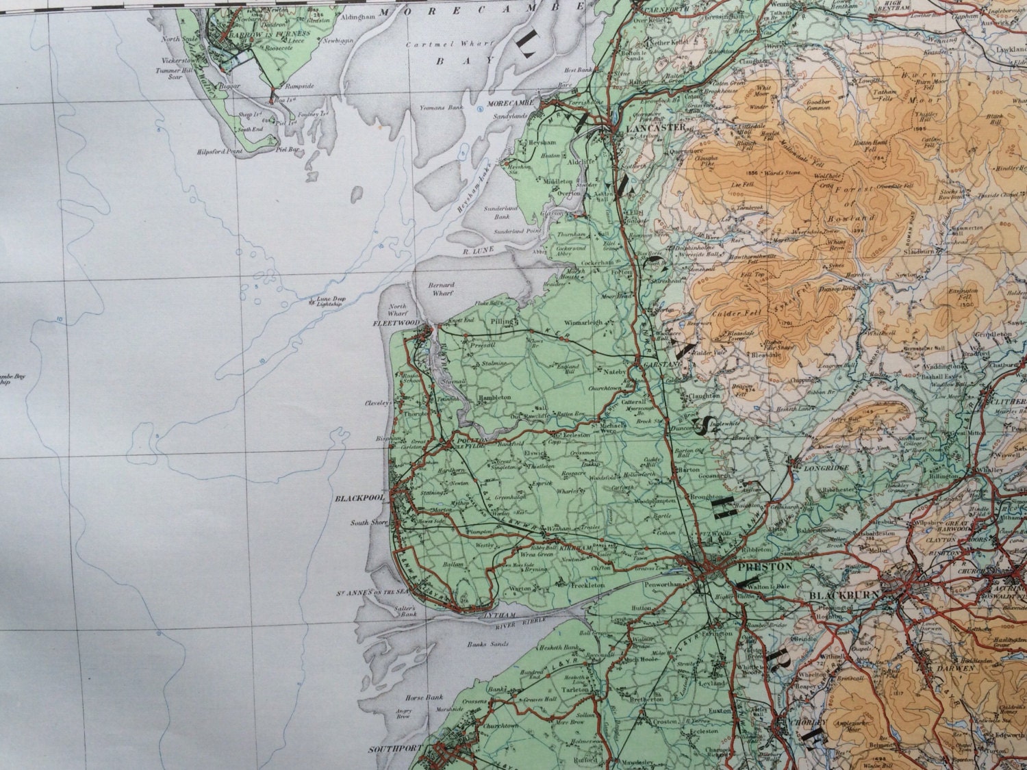 1922 original antique ordnance survey map of England, Lancashire, Irish ...