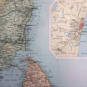 1898 INDIA (south) Large Original Antique Map With Inset Maps of Mumbai ...