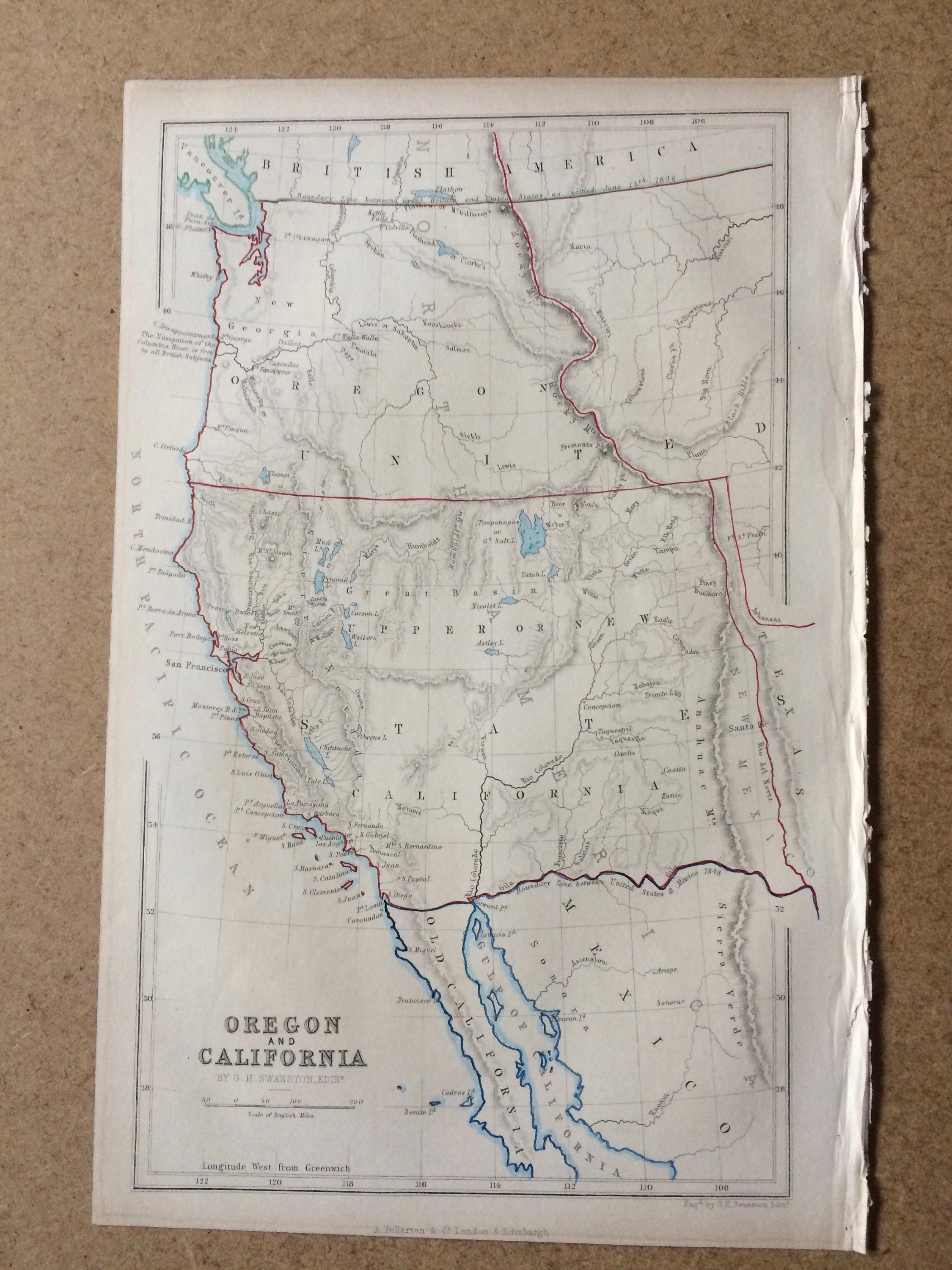 1871 Oregon and California Original Antique Map - United States ...