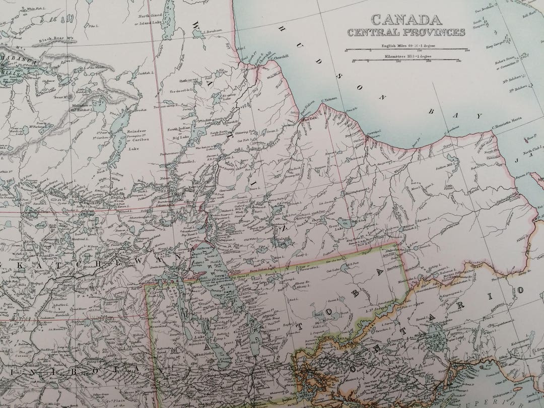 1898 Canada Central Provinces Large Original Antique A & C Black Map ...