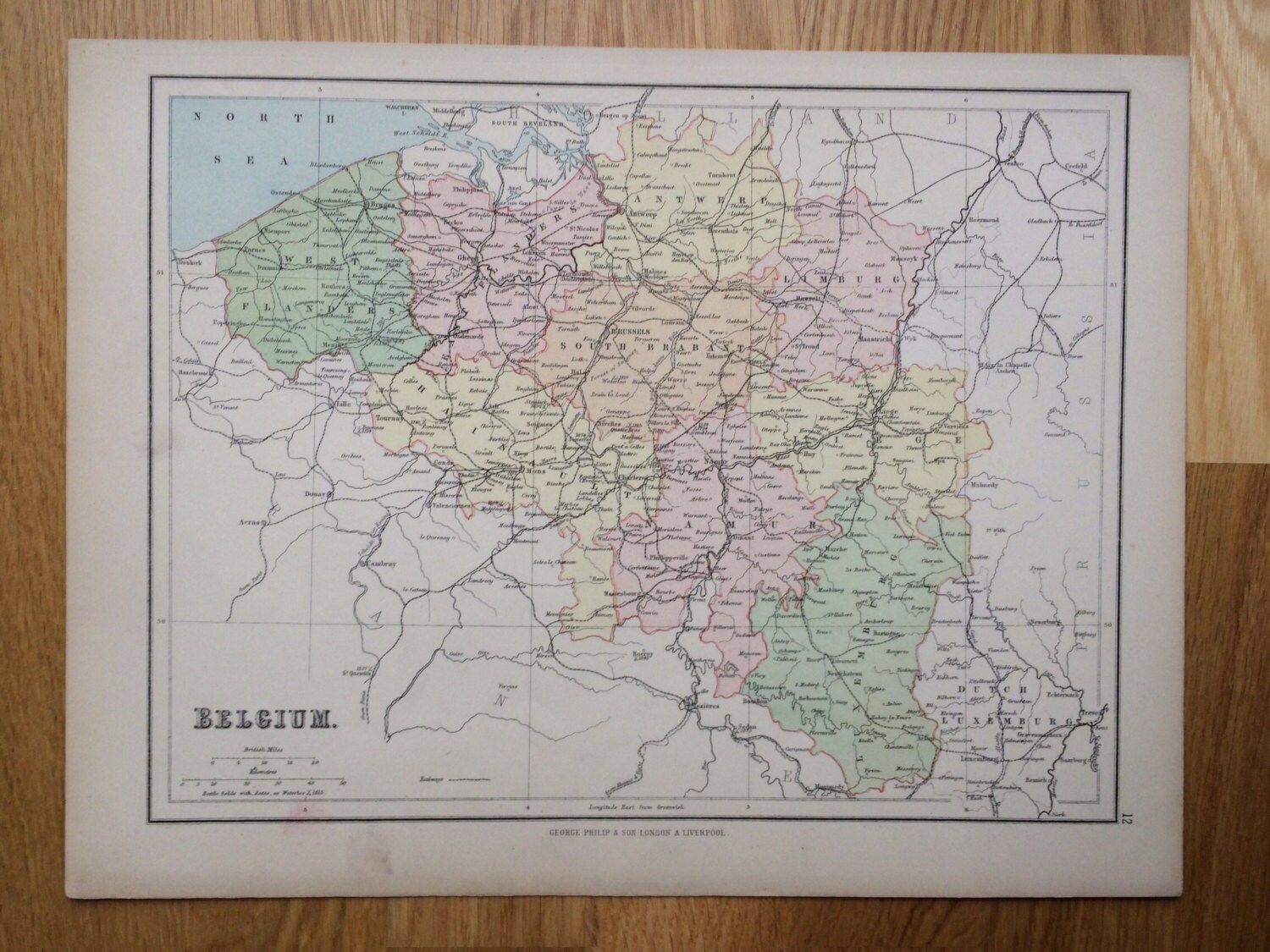 1873 BELGIUM Original Antique Map, 10.5 x 13.5 inches, historical map ...