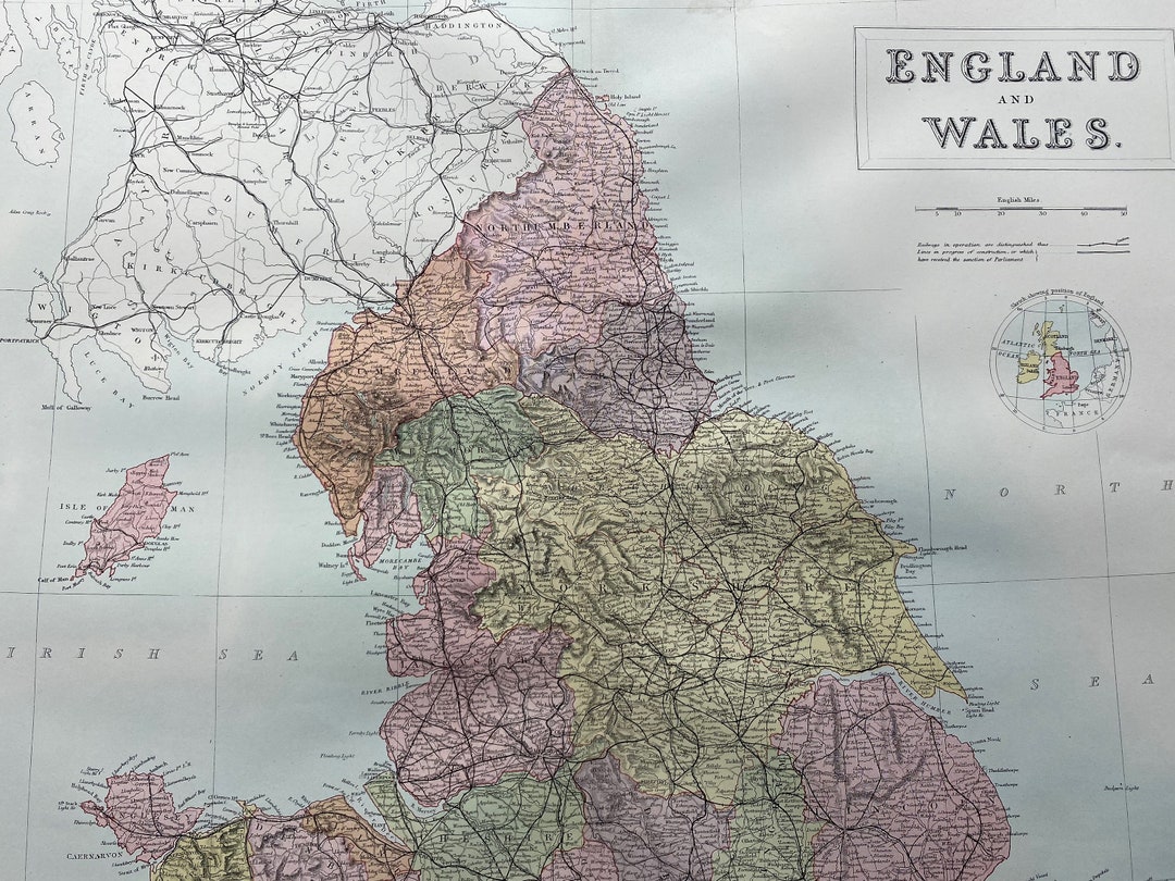 1876 England and Wales (north) Extra Large Original Antique A & C Black ...