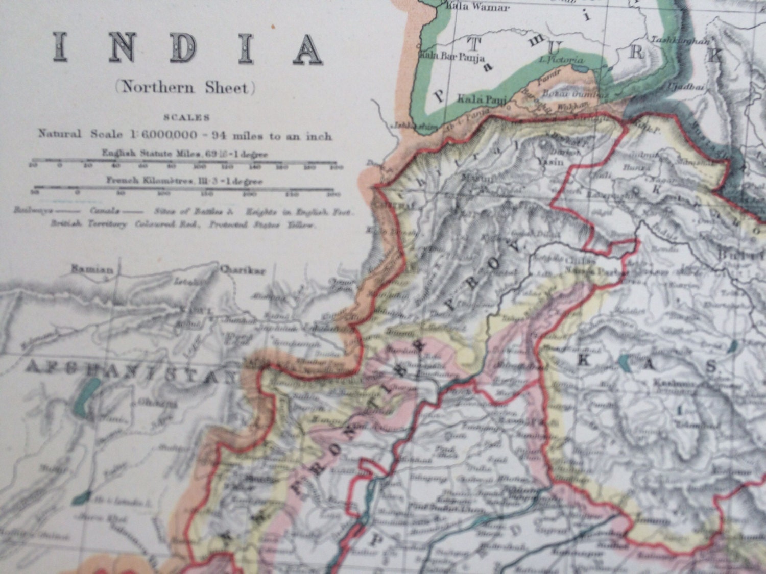 1907 INDIA (northern part) original antique map, cartography ...