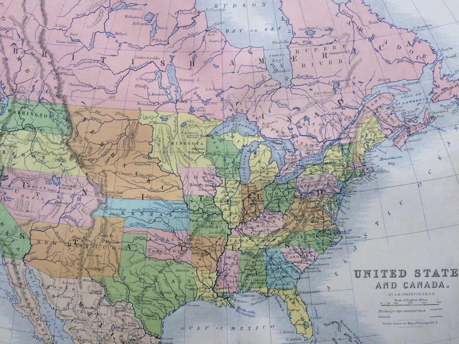 1859 UNITED STATES & CANADA Original Antique Map, 10.5 x 13.5 inches ...