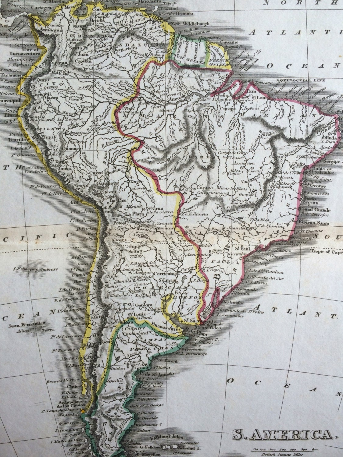 1819 South America Original Antique Hand-Coloured Map - Cartography ...
