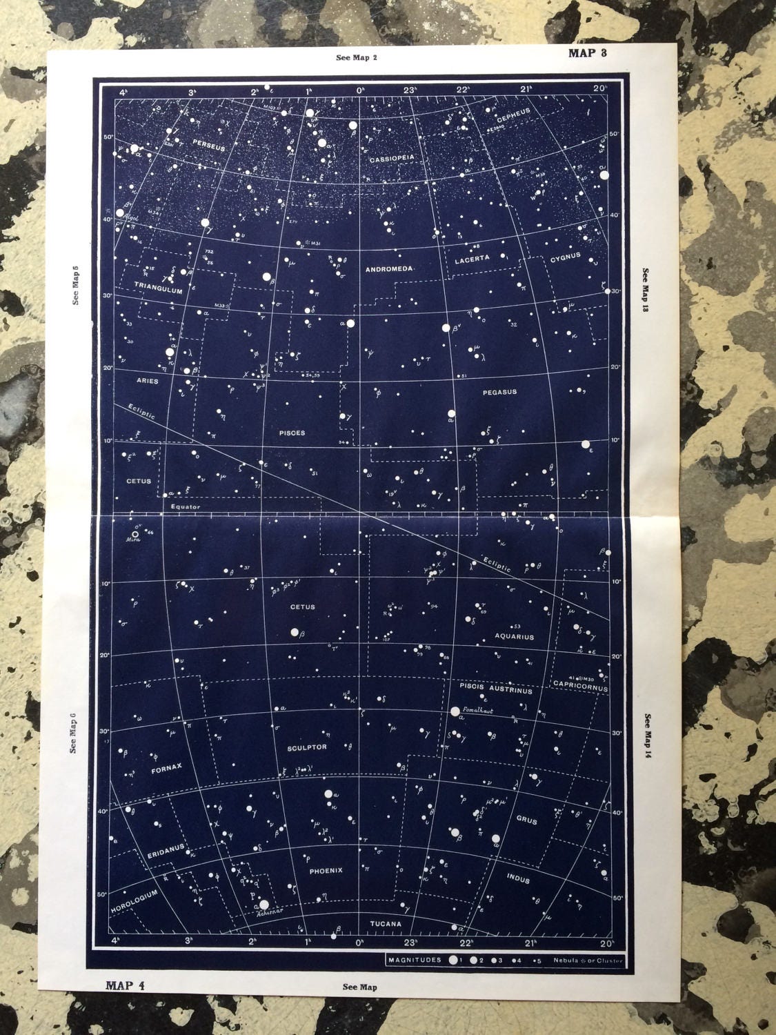 1974 Original Vintage Star Map for epoch 1950 - 9.5 x 14.5 inches ...