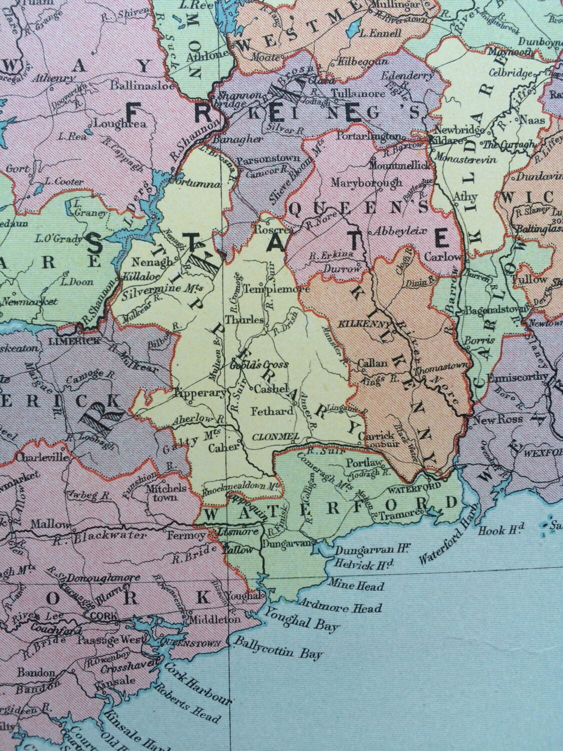 1920 IRELAND Original Vintage Map, 12 x 14.5 inches, historical wall ...