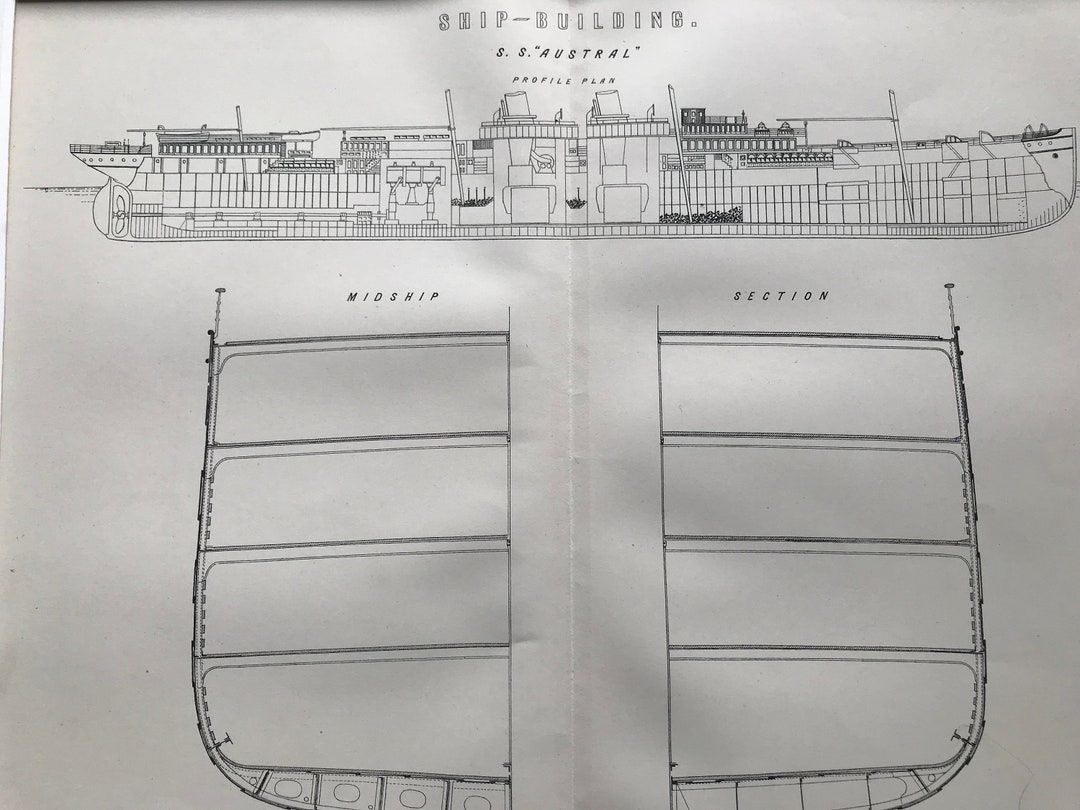 1891 Ship-building S.S. Austral Profile Plan and Midship - Etsy