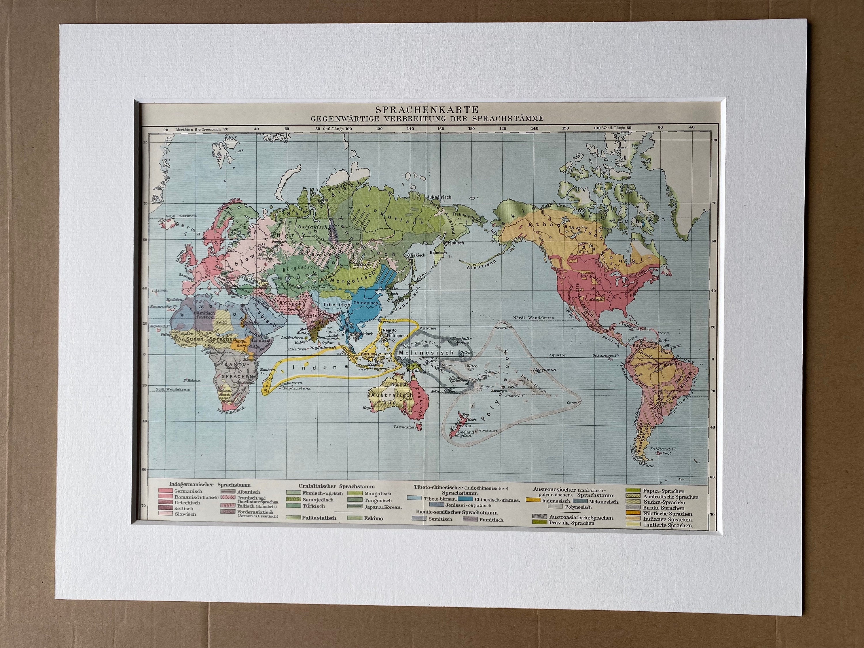 1924 Language Map Original Antique World Map showing distribution of ...