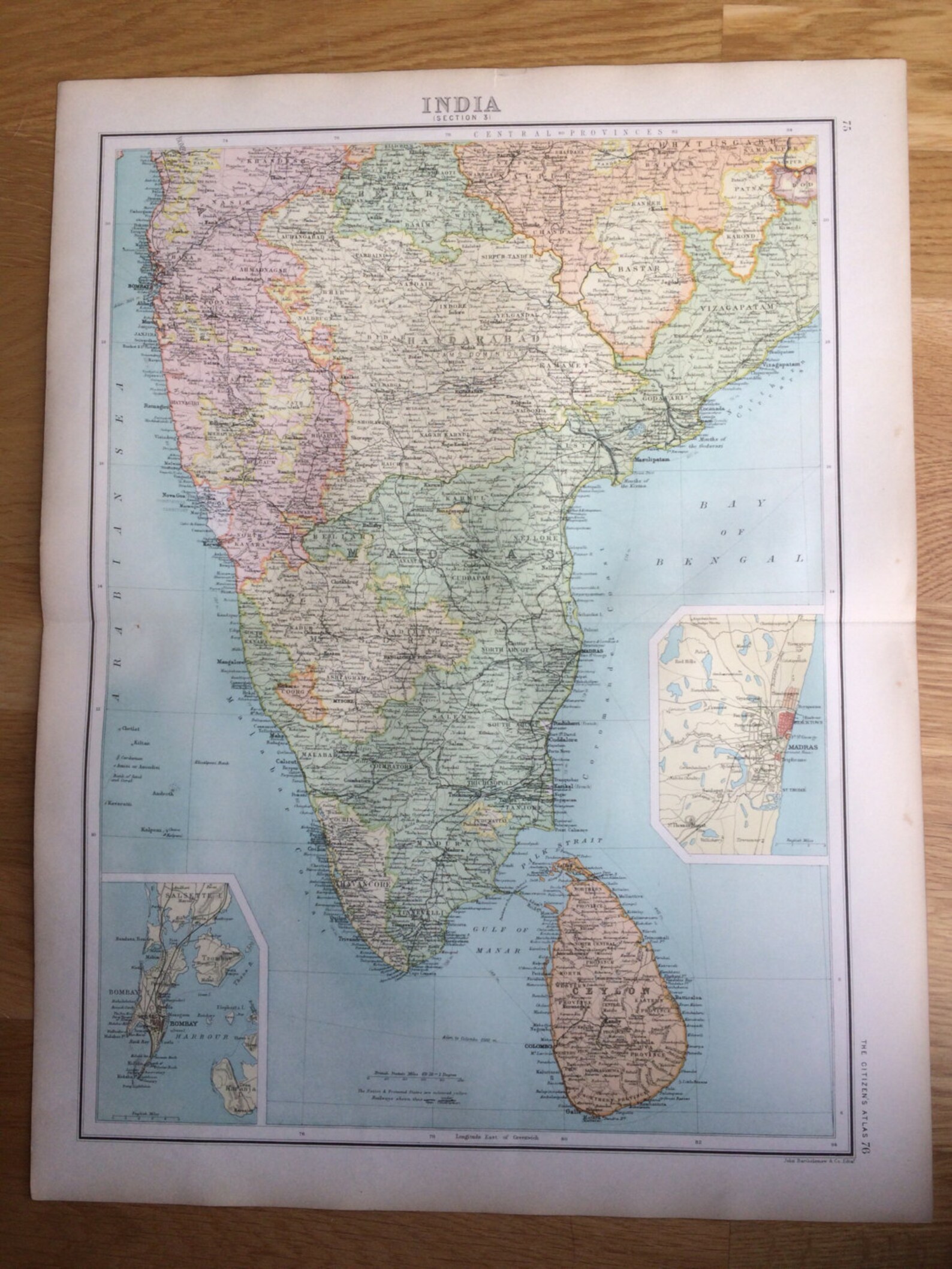 1898 INDIA South Large Original Antique Map with Inset maps | Etsy