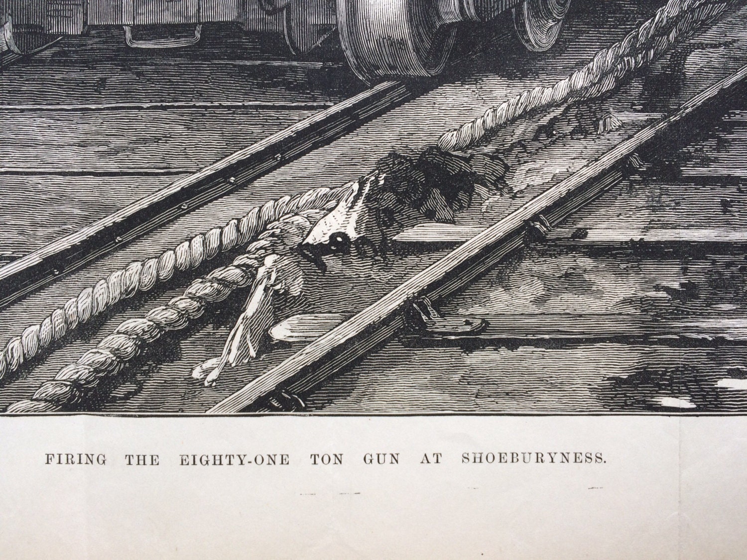 1877 Firing the 81 ton gun at shoeburyness, extra large original ...