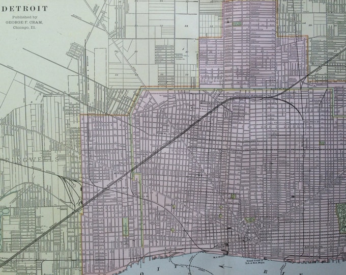 1901 DETROIT Large Original Antique Map, 22.5 X 14.5 Inches, Home Decor ...