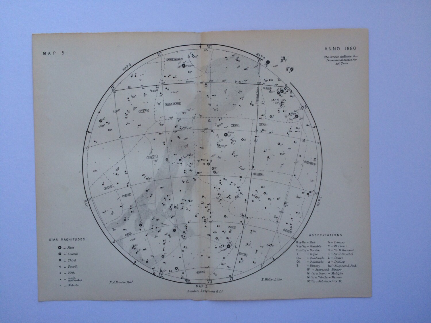 1888 Original Antique Star Map - astrology, astronomy, stars, zodiac ...