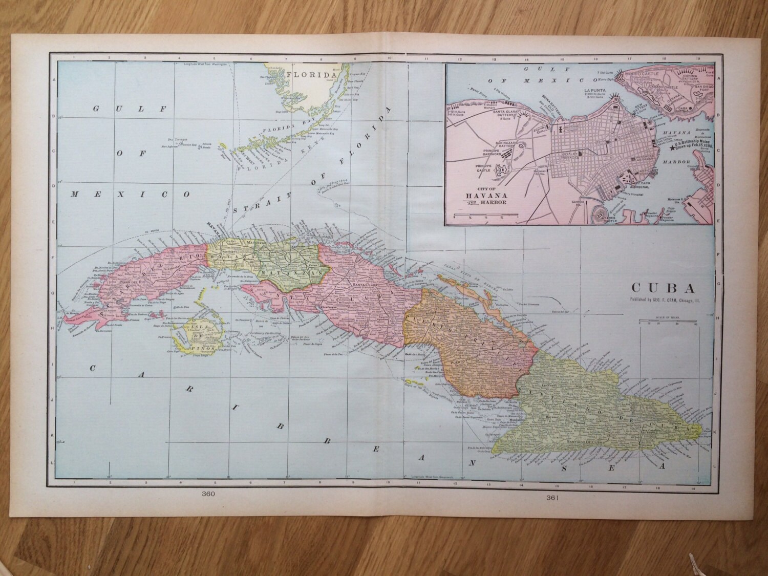 1901 CUBA Large Original Antique Map, 22.5 x 14.5 inches, Home Decor ...