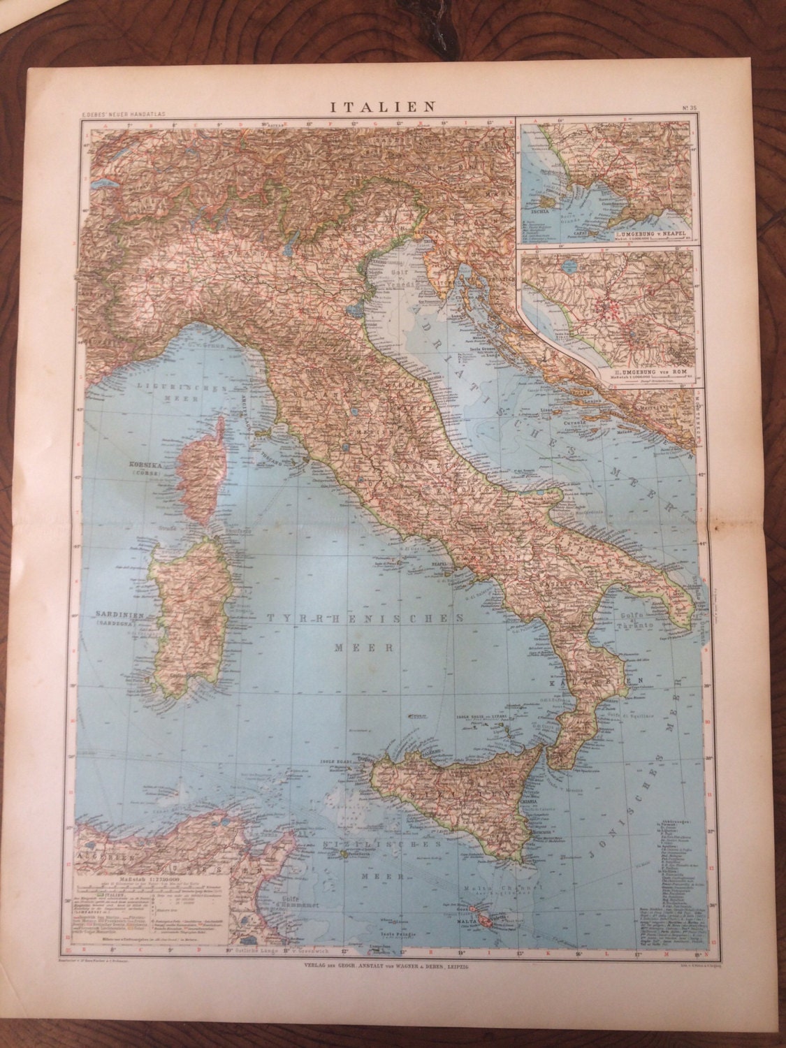 1914 ITALY Large Original Antique Map, 17 x 22 inches, historical wall ...
