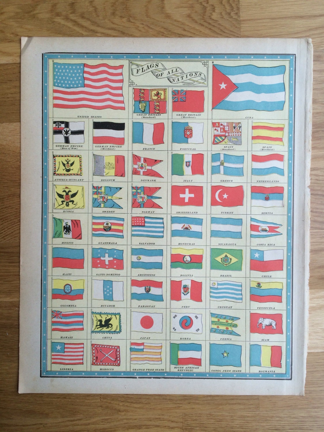 1901 FLAGS of the UNION Original Antique Print, 11 x 14.5 inches, flag ...
