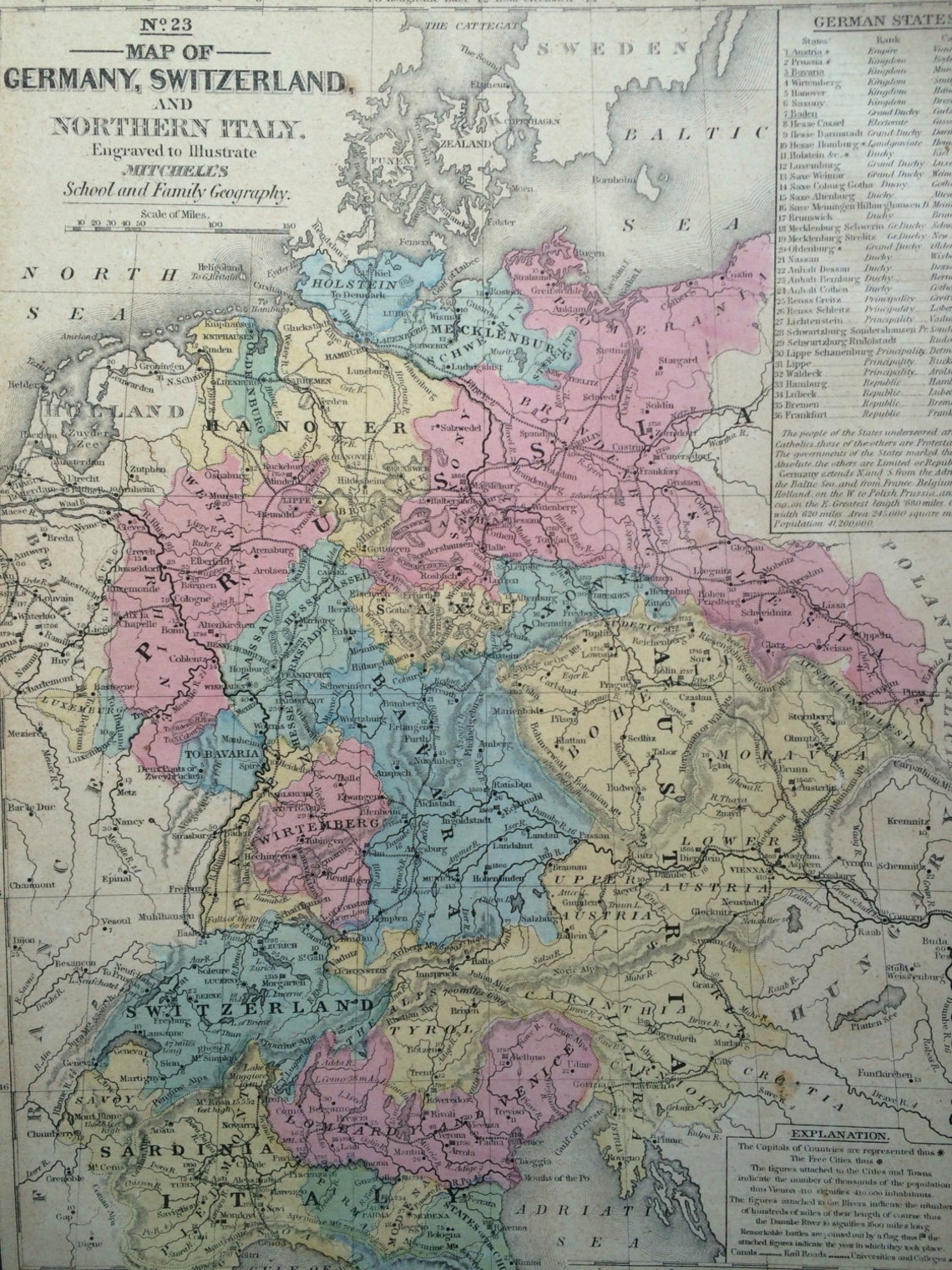 1855 Germany Switzerland and Northern Italy Original Antique | Etsy