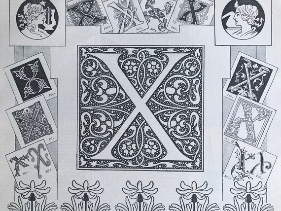 1897 Letra X Letra decorativa del alfabeto Impresión antigua - Etsy España
