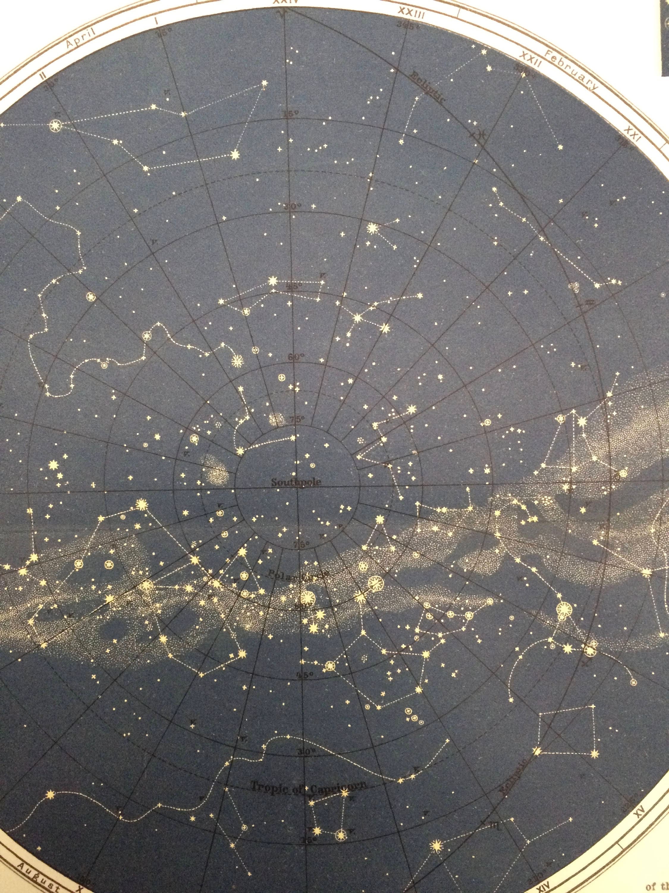 1904 Original Antique Lithograph - Star Map: Southern Hemisphere ...