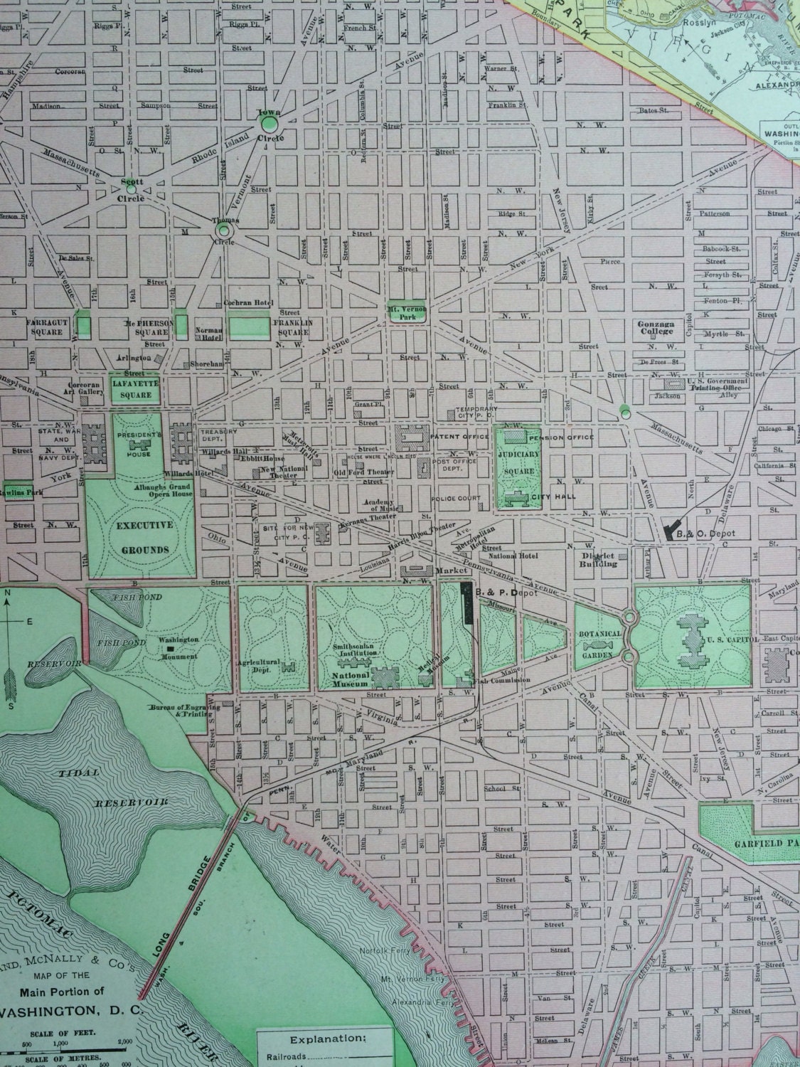 1898 WASHINGTON DC Original Antique City Plan Map, 11 x 14 inches, Rand ...