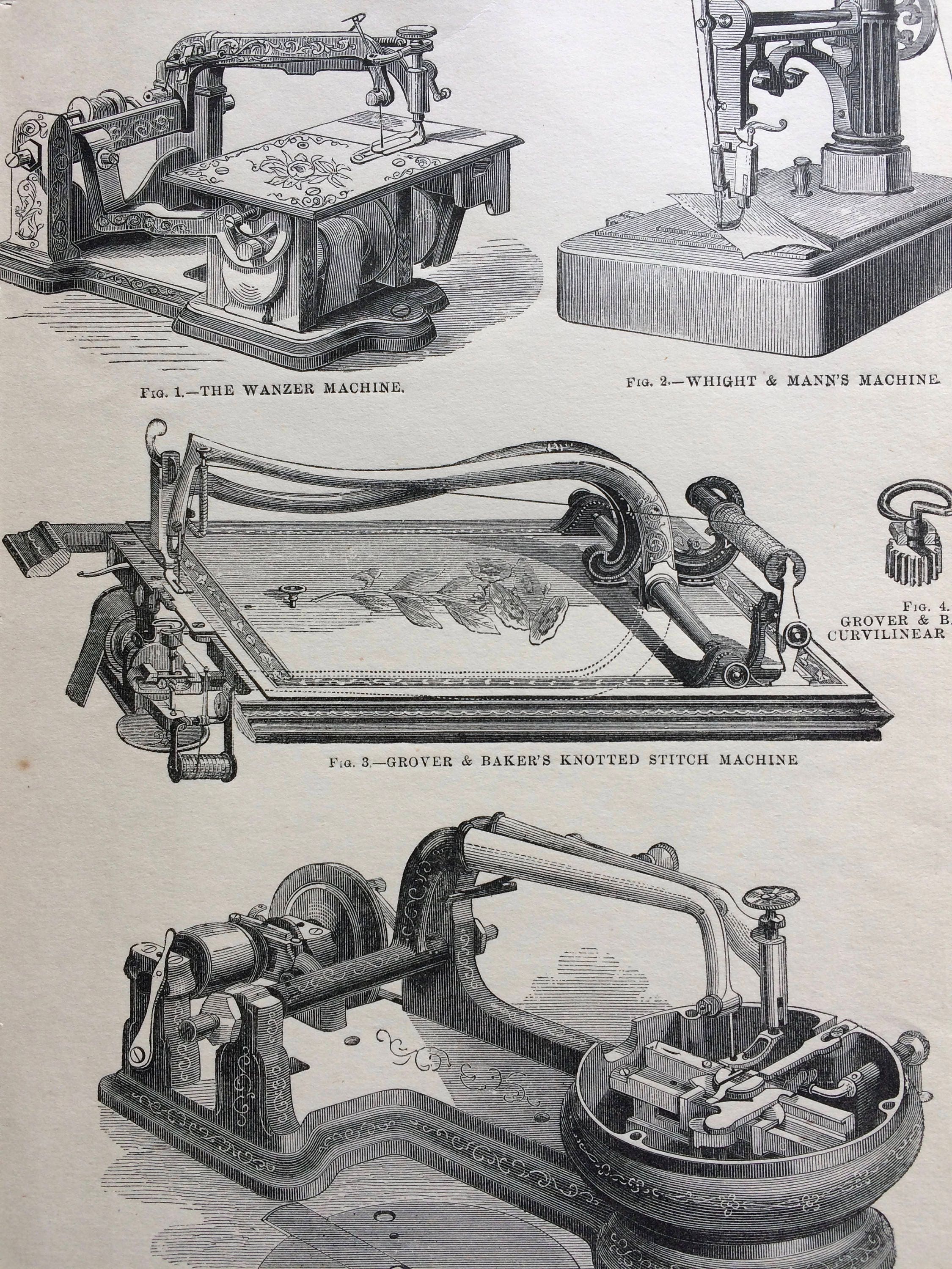 1880 Sewing Machines Original Antique Steel Engraving Set ...