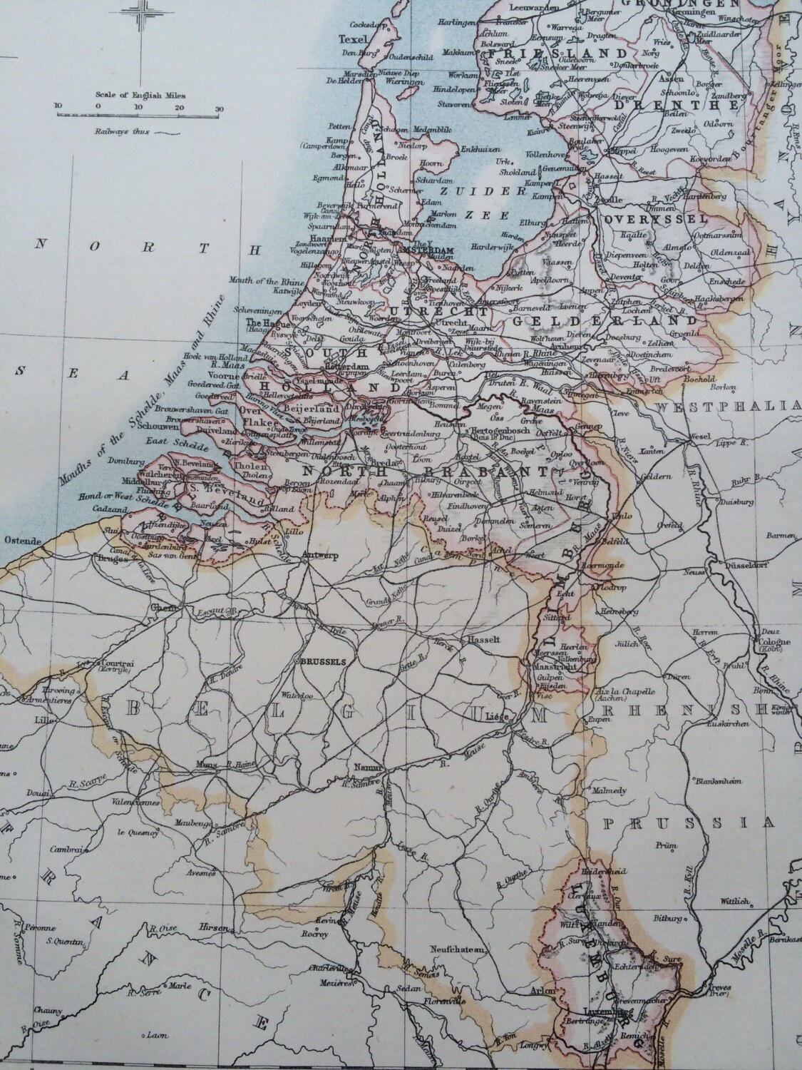 1875 Holland original antique map, cartography, geography, wall decor ...