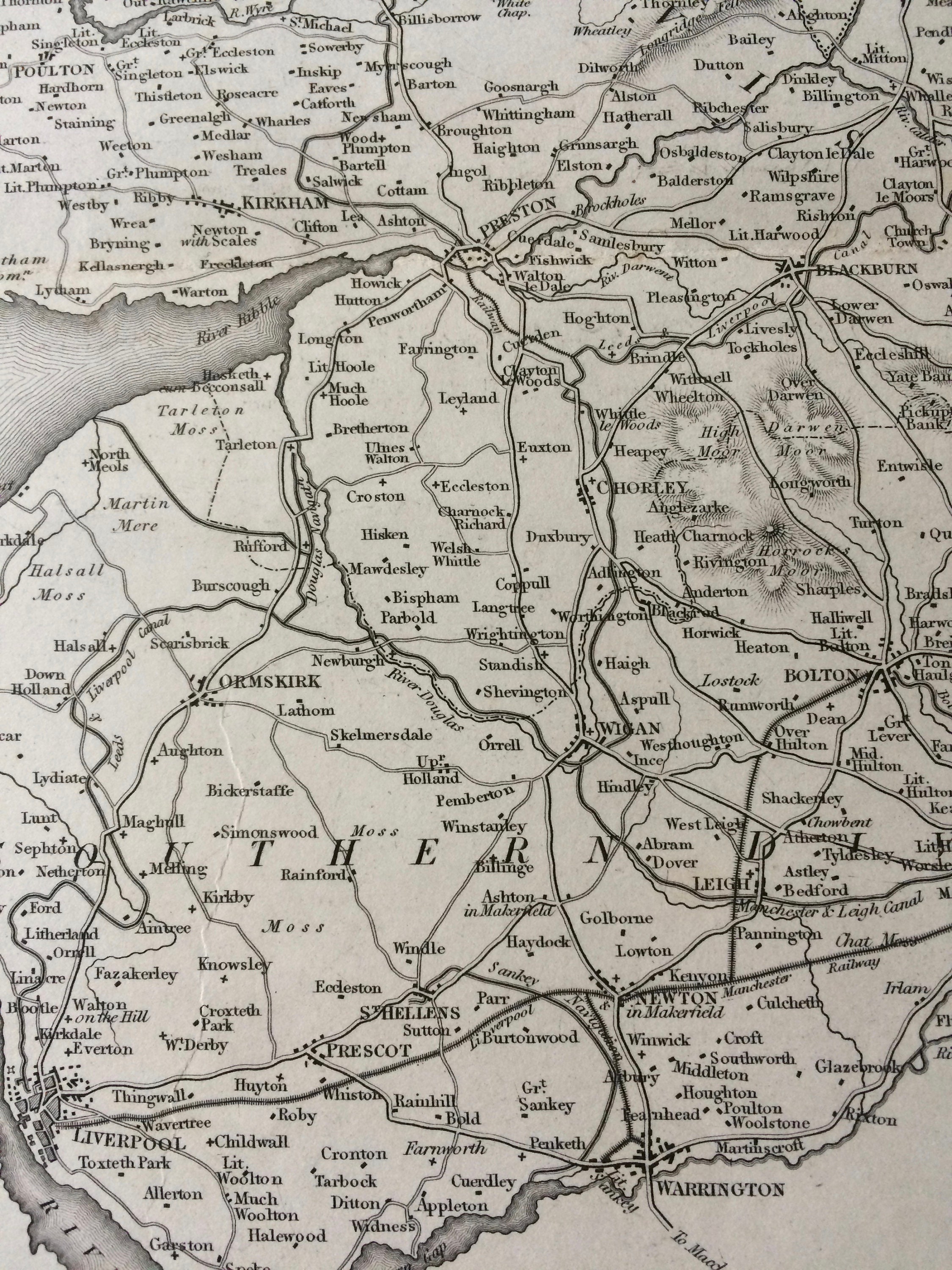 1845 Lancashire Original Antique Engraved Map - UK County Map ...