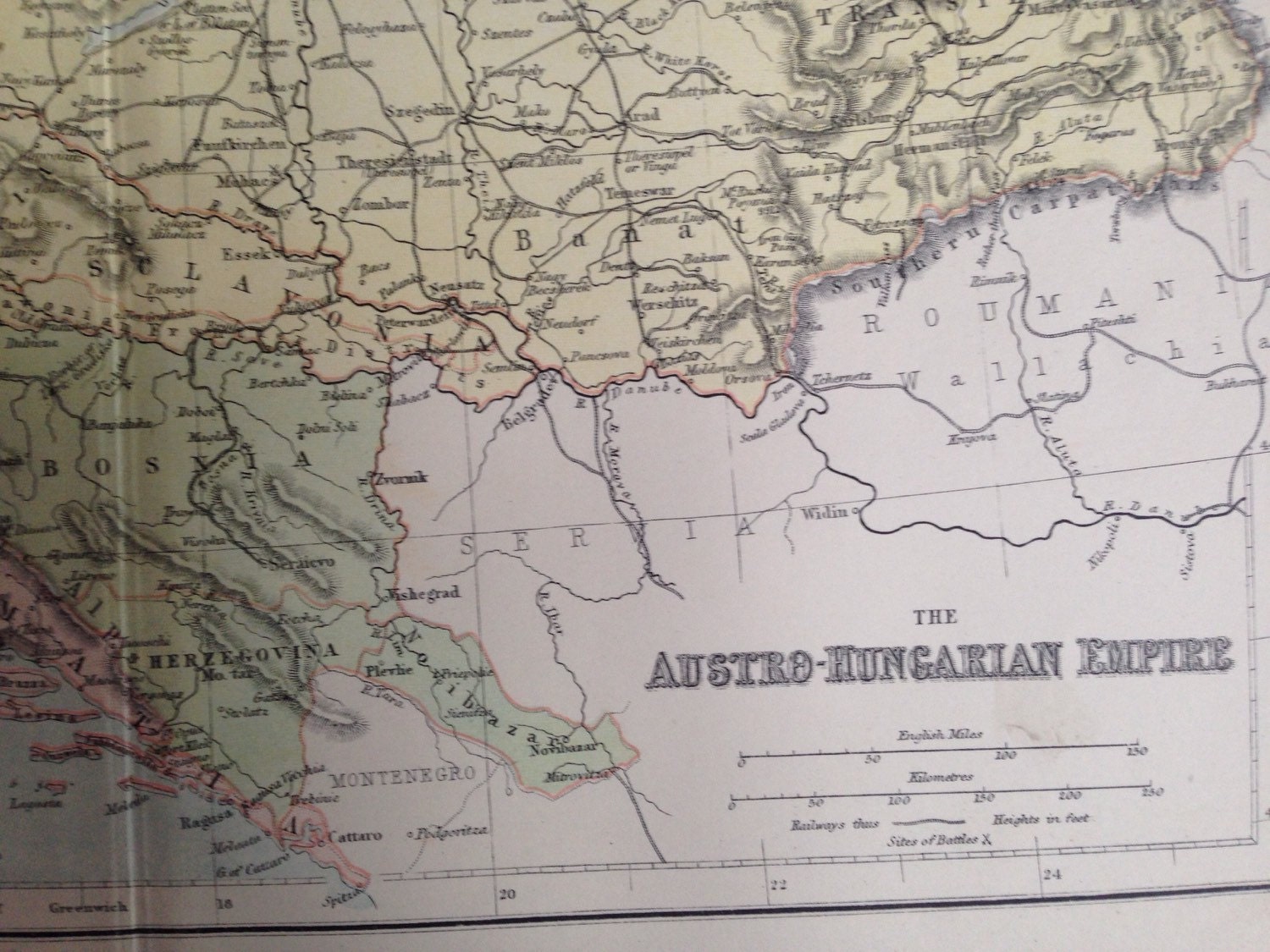 1887 AUSTRO-HUNGARIAN EMPIRE map, antique, original, colour, historical ...