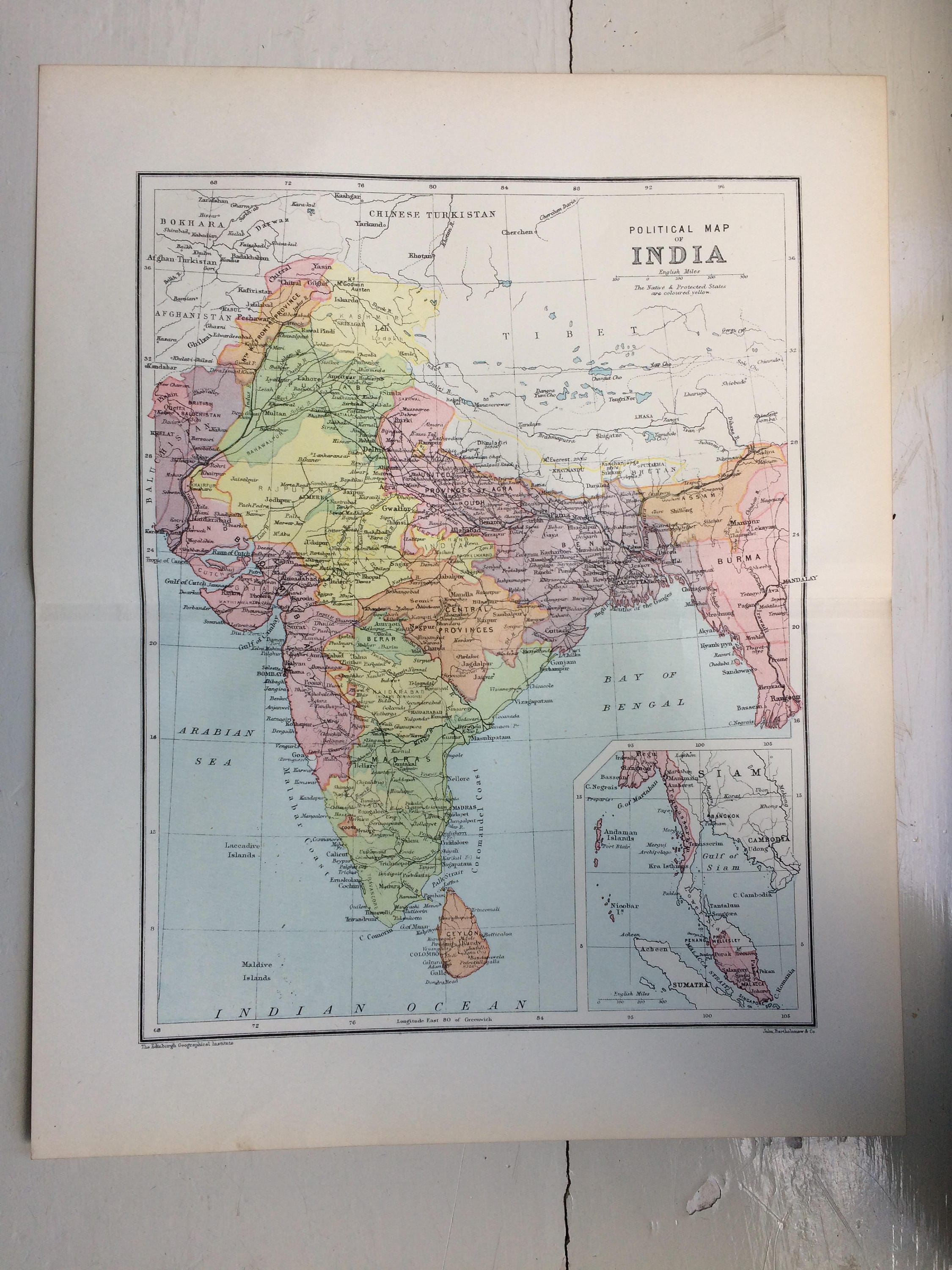 1904 India (Political) Original Antique Map - 10 x 12 inches - Wall Map ...