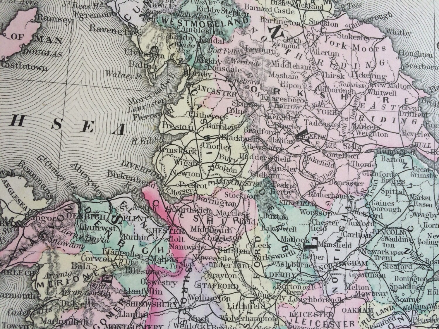 1888 ENGLAND & WALES large rare original antique Mitchell Map showing ...