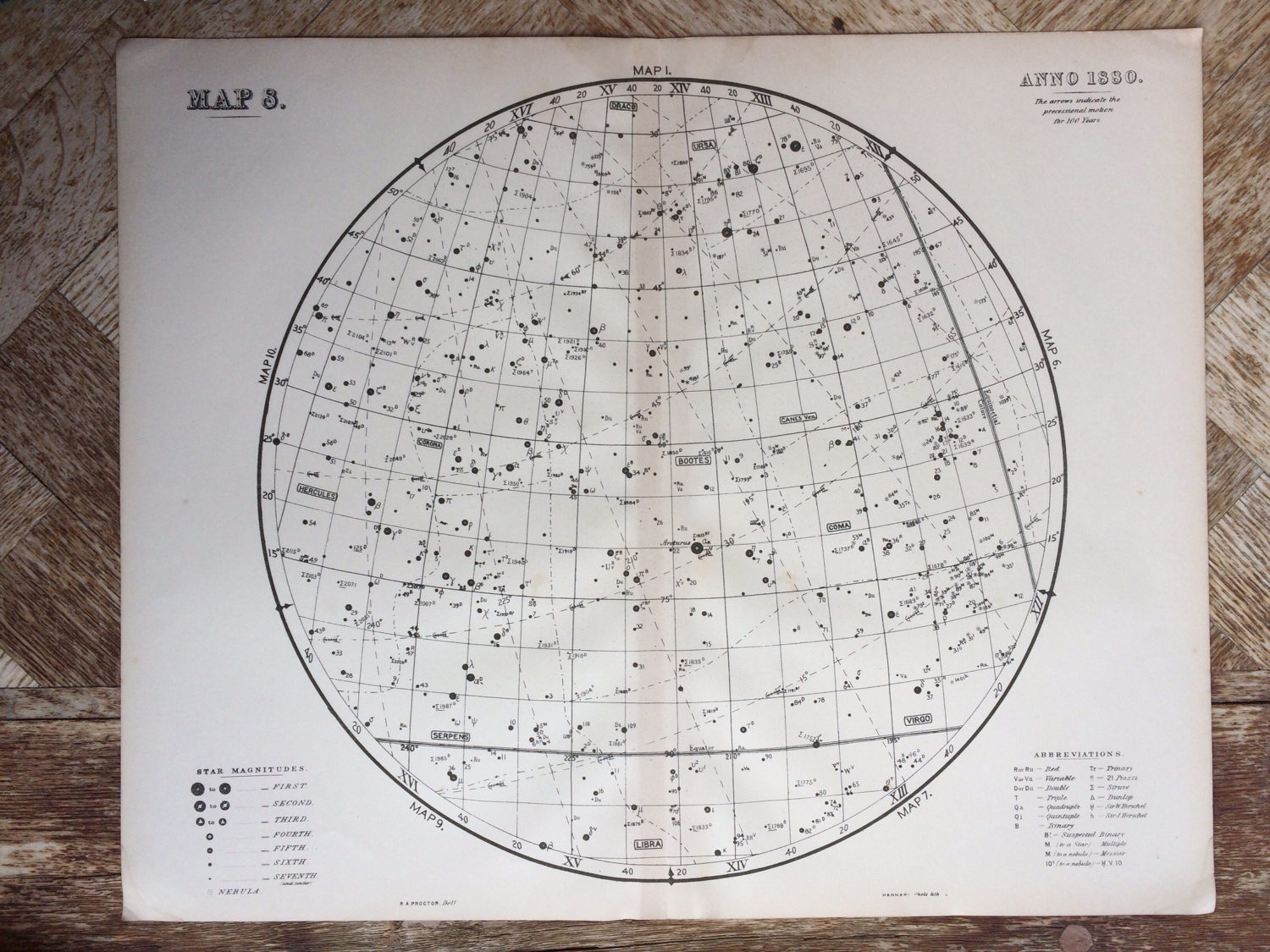 1896 Original Large Antique Star Map for anno 1880 - 14 x 18 inches ...