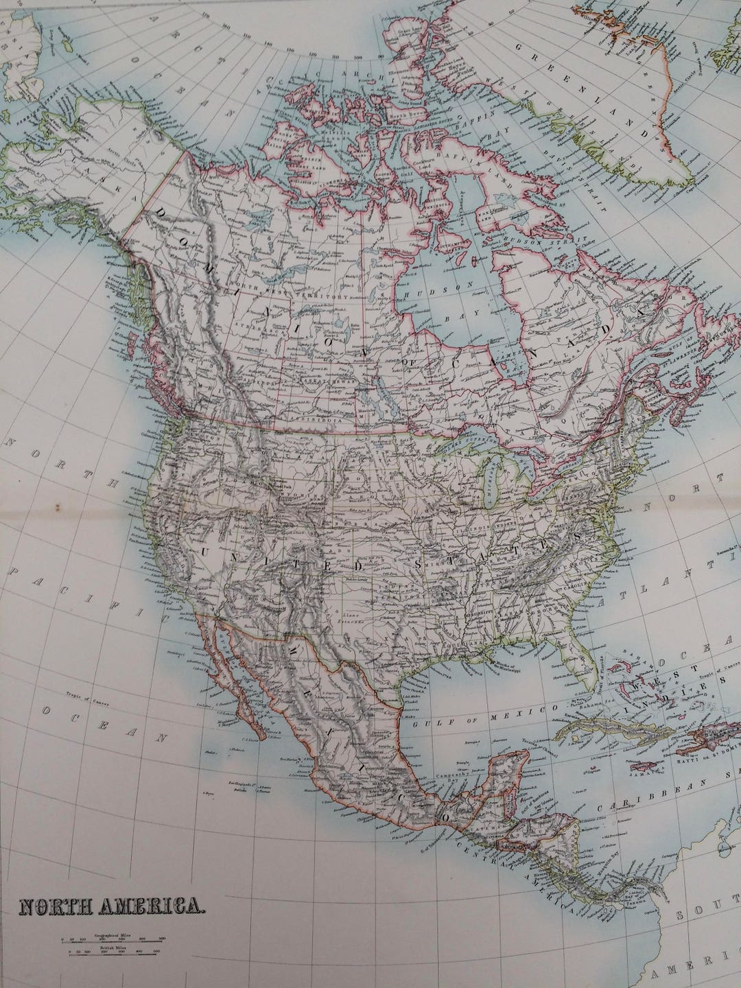 1898 North America Extra Large Original Antique A & C Black Map ...