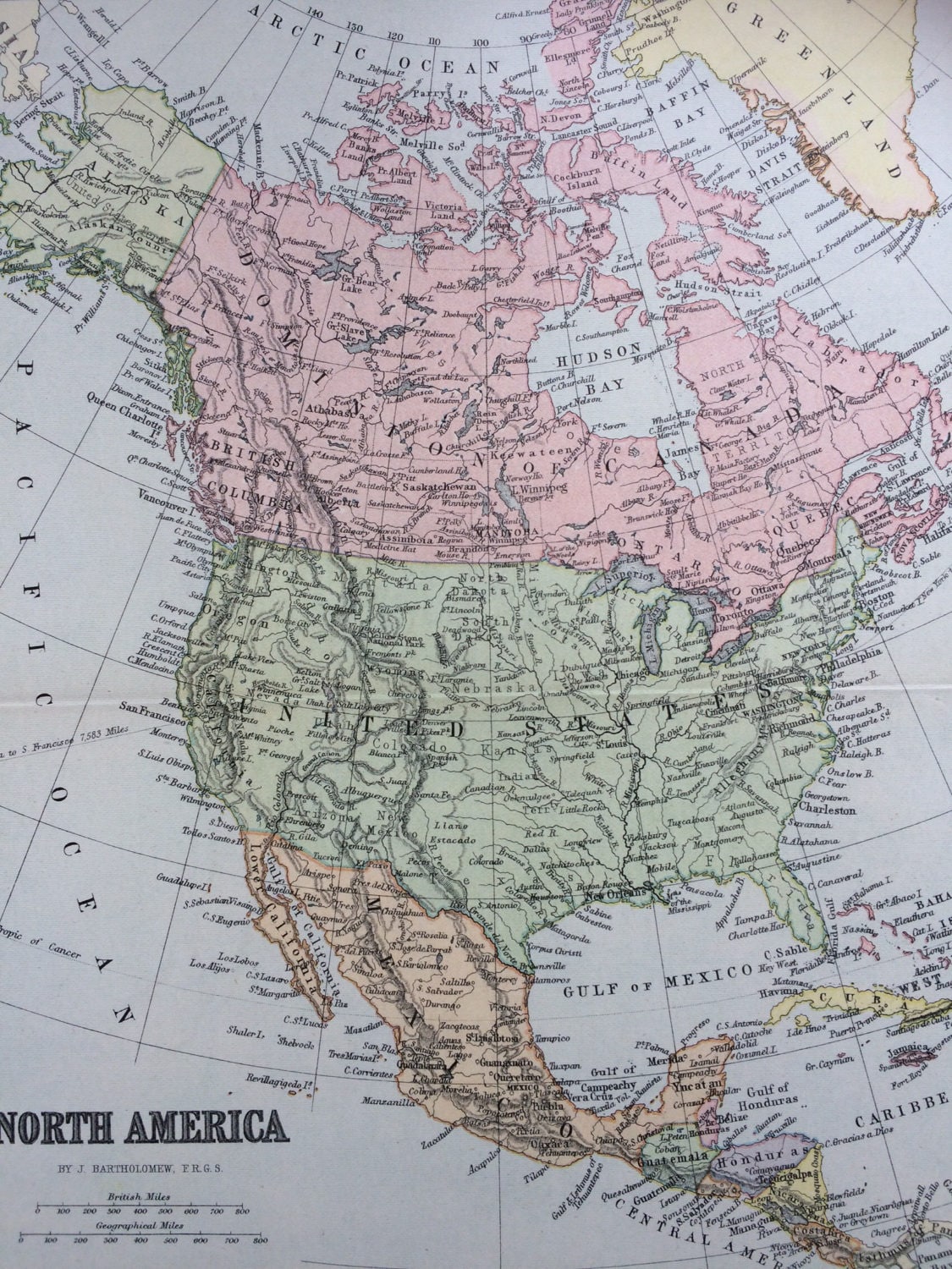 1888 NORTH AMERICA Original Antique Map, 10.5 x 12.5 inches, historical ...