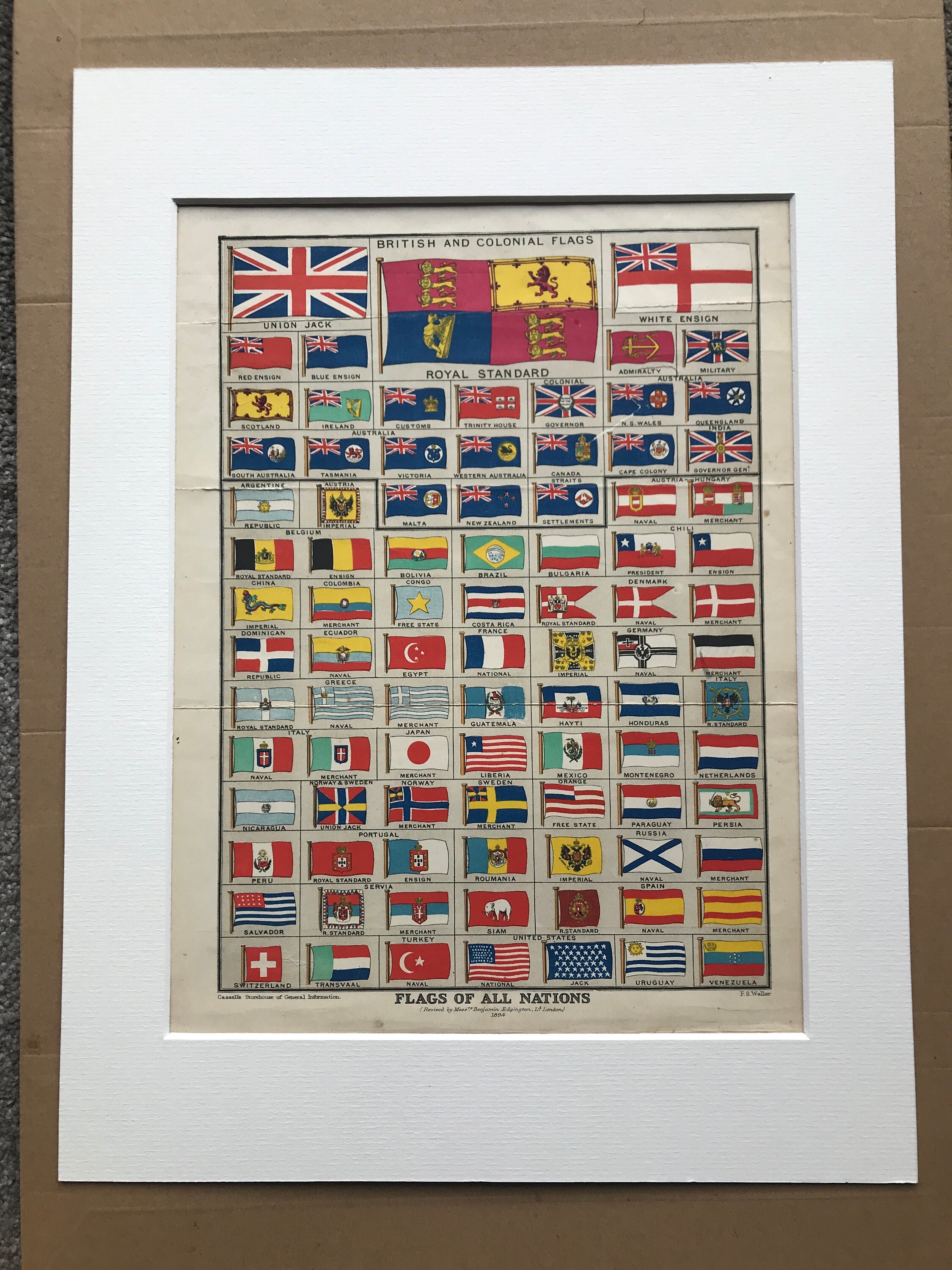 1900 Flags of all Nations Original Antique Print - Available Mounted ...